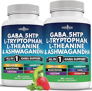 Amazon.com: NEW AGE GABA 750mg 5 HTP 200mg L Tryptophan 500mg L Theanine 200mg Ashwagandha SAM-e ...
