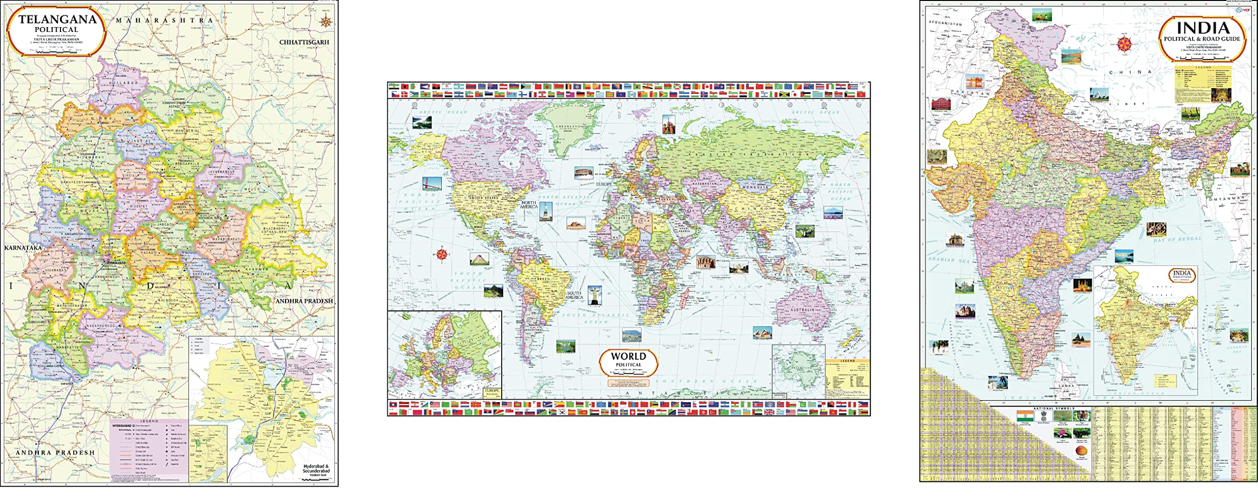 Telangana Map India Map And World Map Non Laminated Set | Desertcart Japan
