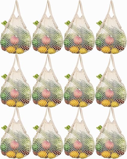 Amazon.com: 12 Pieces Reusable Mesh Grocery Bags Portable Cotton Mesh ...