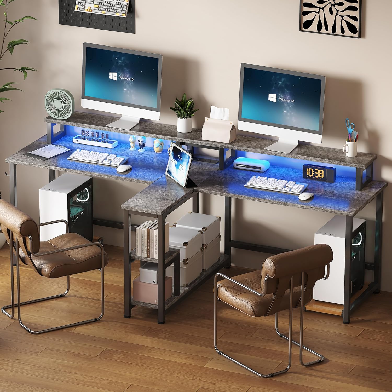 Amazon.com: COTUBLR Two Person Desk with Monitor Stand, 83.7 Inch Extra ...