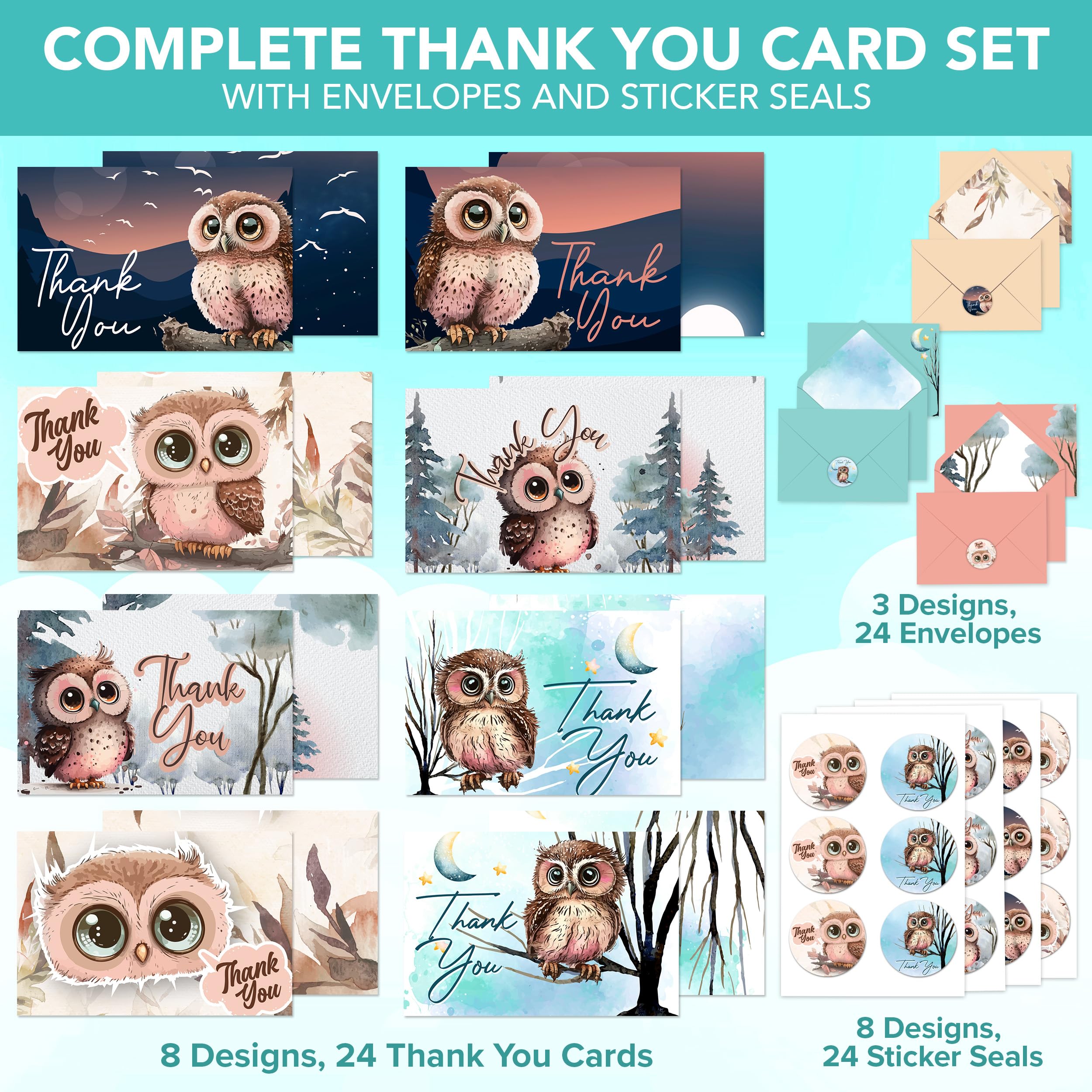 Snapklik.com : Decorably 24 Pack 6x4in Owl Thank You Cards