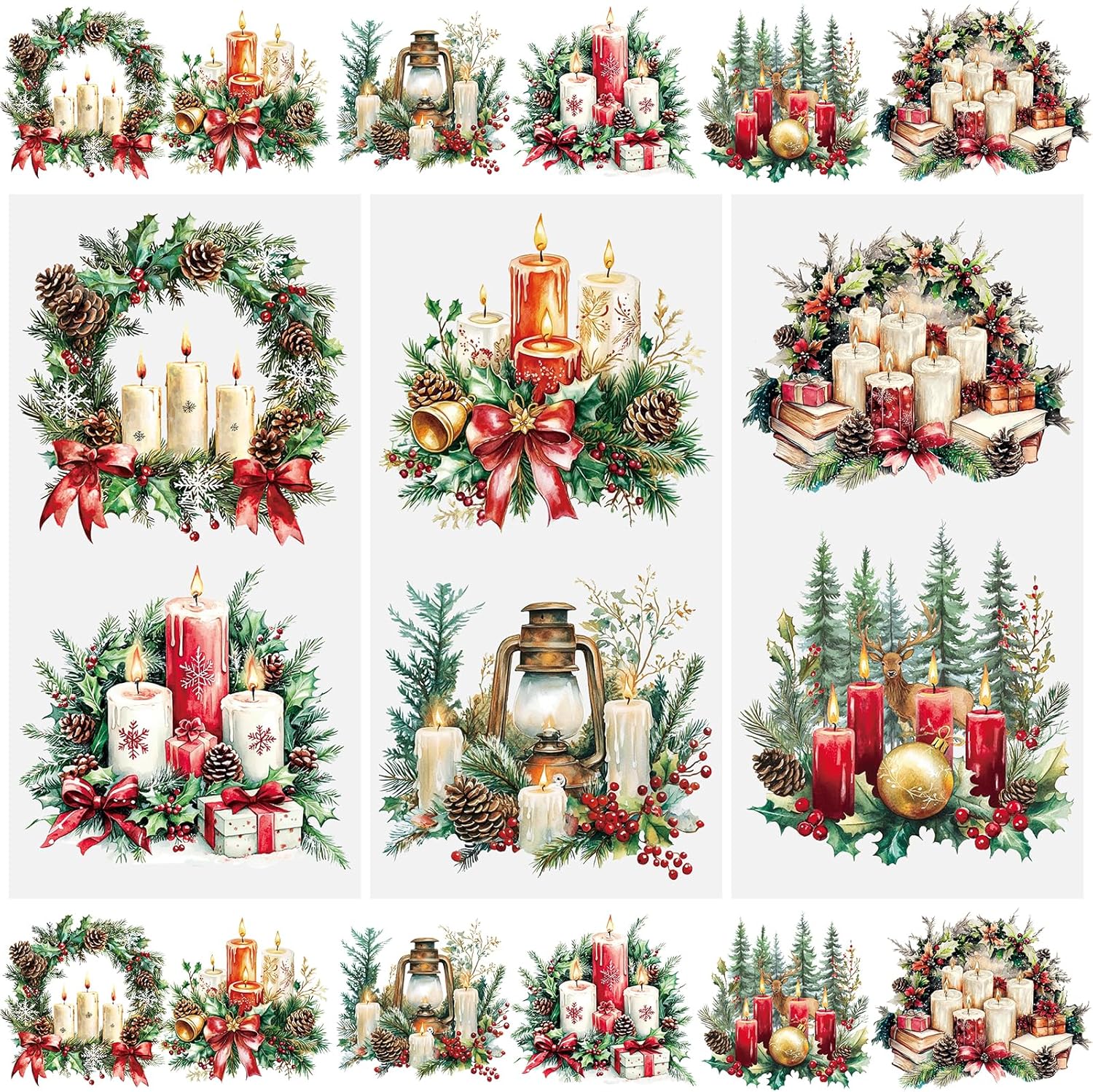 WANDIC 3 Sheets Rub on Transfers, Christmas Candle Scrapbook Sticker ...