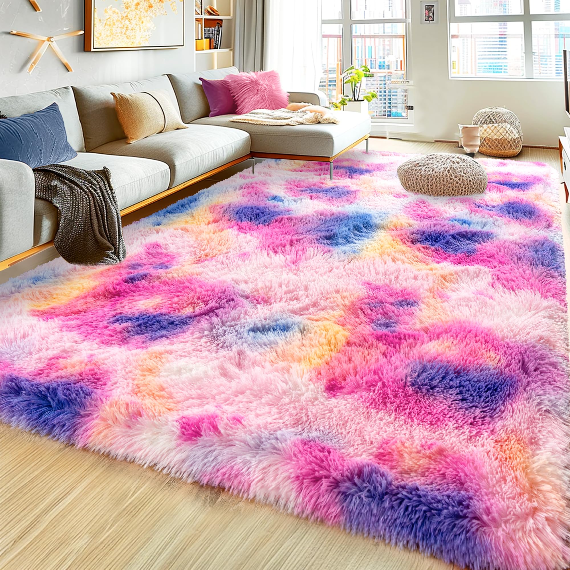 Amazon.com: Ultra Fluffy Rug for Living Room Bedroom, 5x7 Fuzzy Large ...