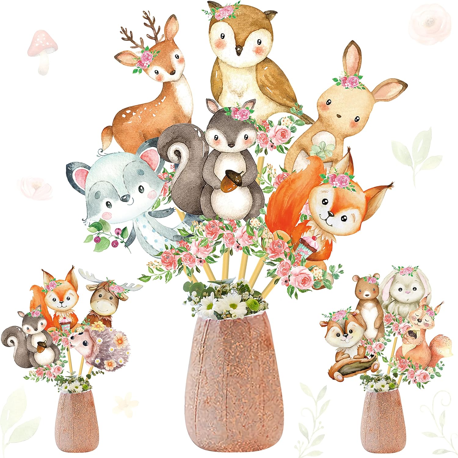 Woodland Party Centerpieces Decoration 24pcs Floral Woodland Animal ...