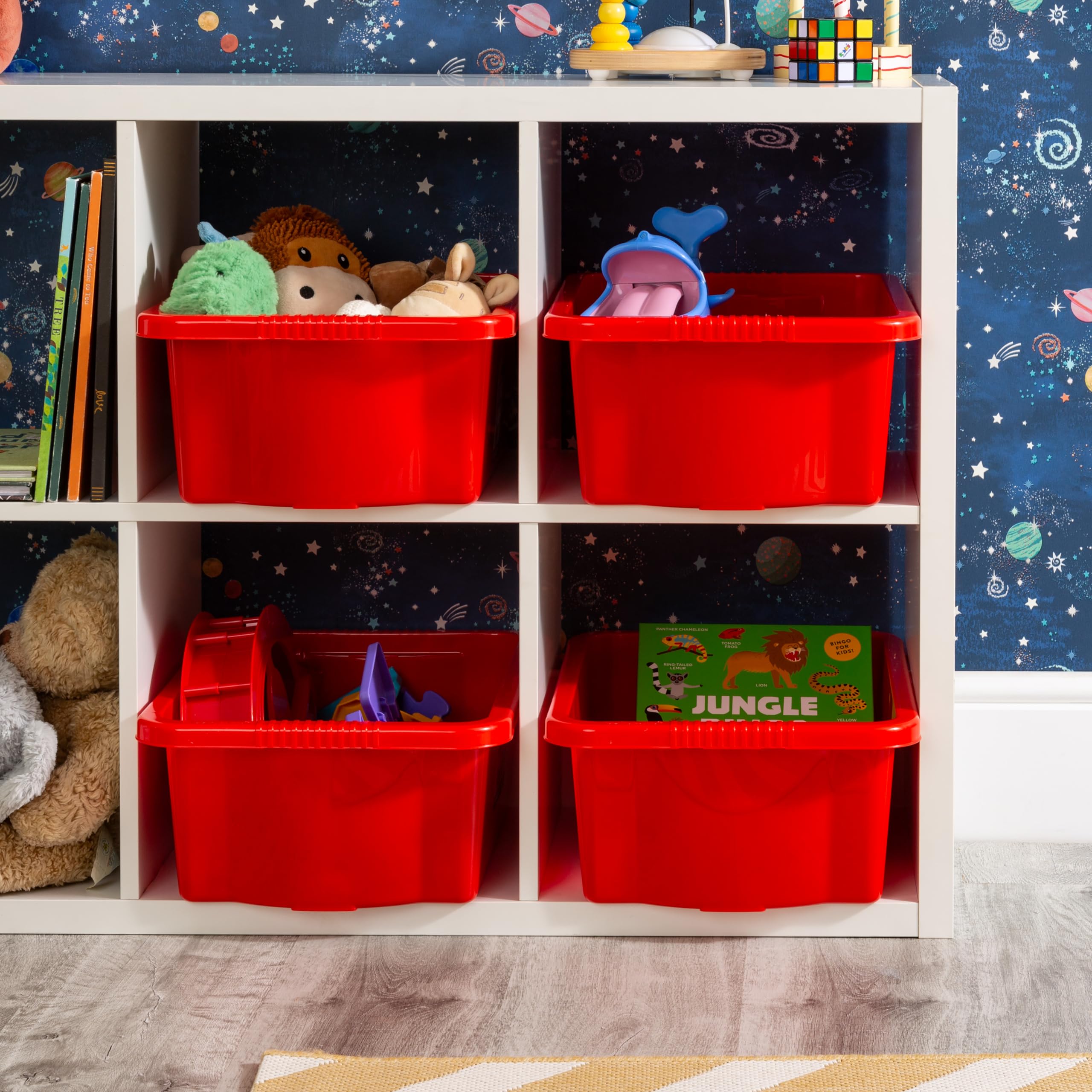 Wham Stack & Store, Pack 4 16L Red Plastic Storage Organisation Boxes ...