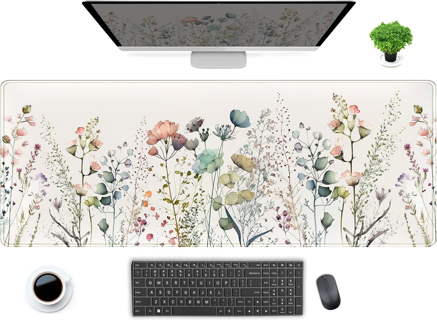 Cute Wild Flower Desk Mat, Boho Aesthetic XL Large Extended Gaming ...