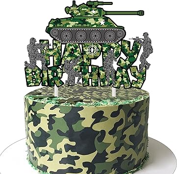 Camo Cake Topper Tank Birthday Cake Decoration Camouflage Happy ...