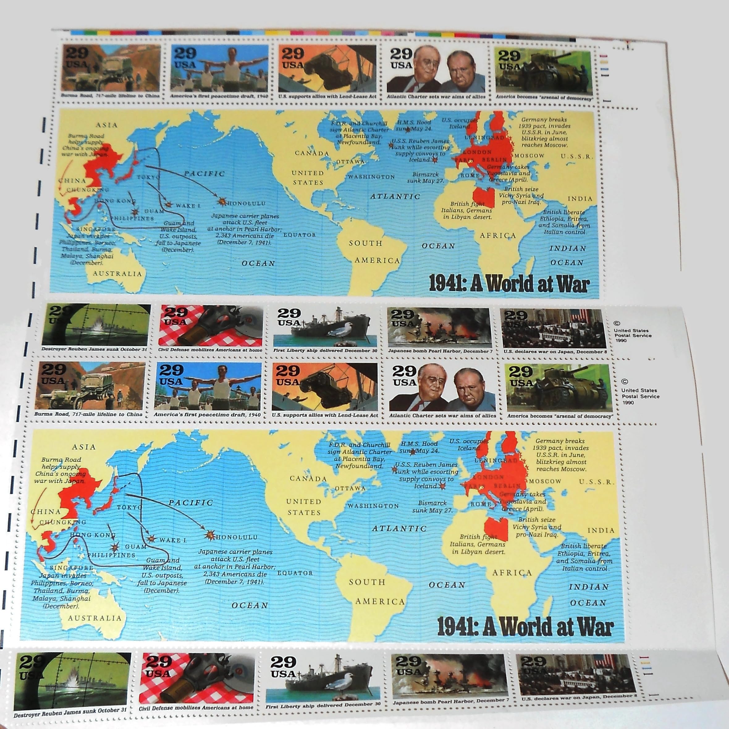 Amazon.com: 1941 WWII A World At War Collectible 29 Cent Stamp Sheet ...