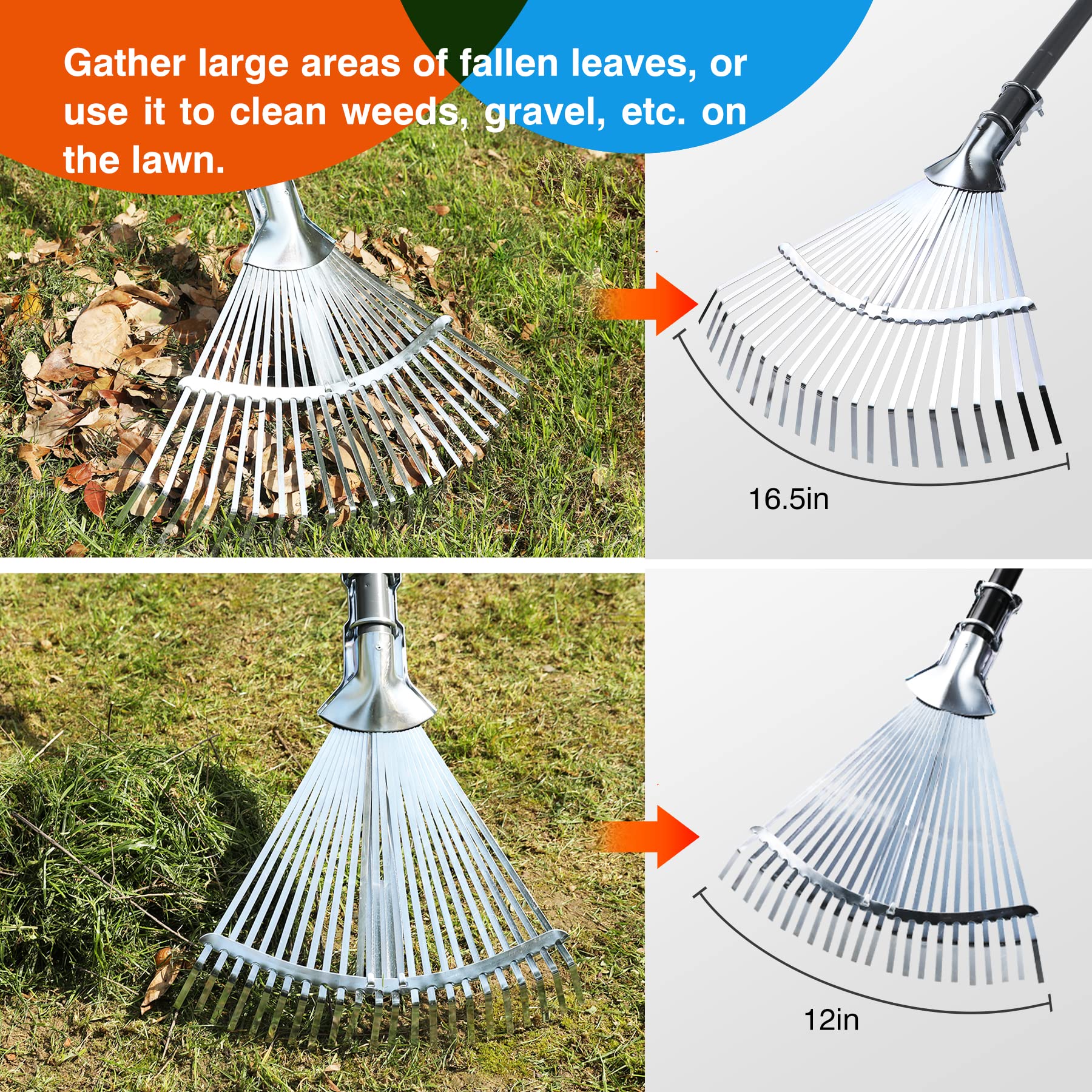 Garden Rake – 22-tooth Rake for Gardening with retractable metal head ...
