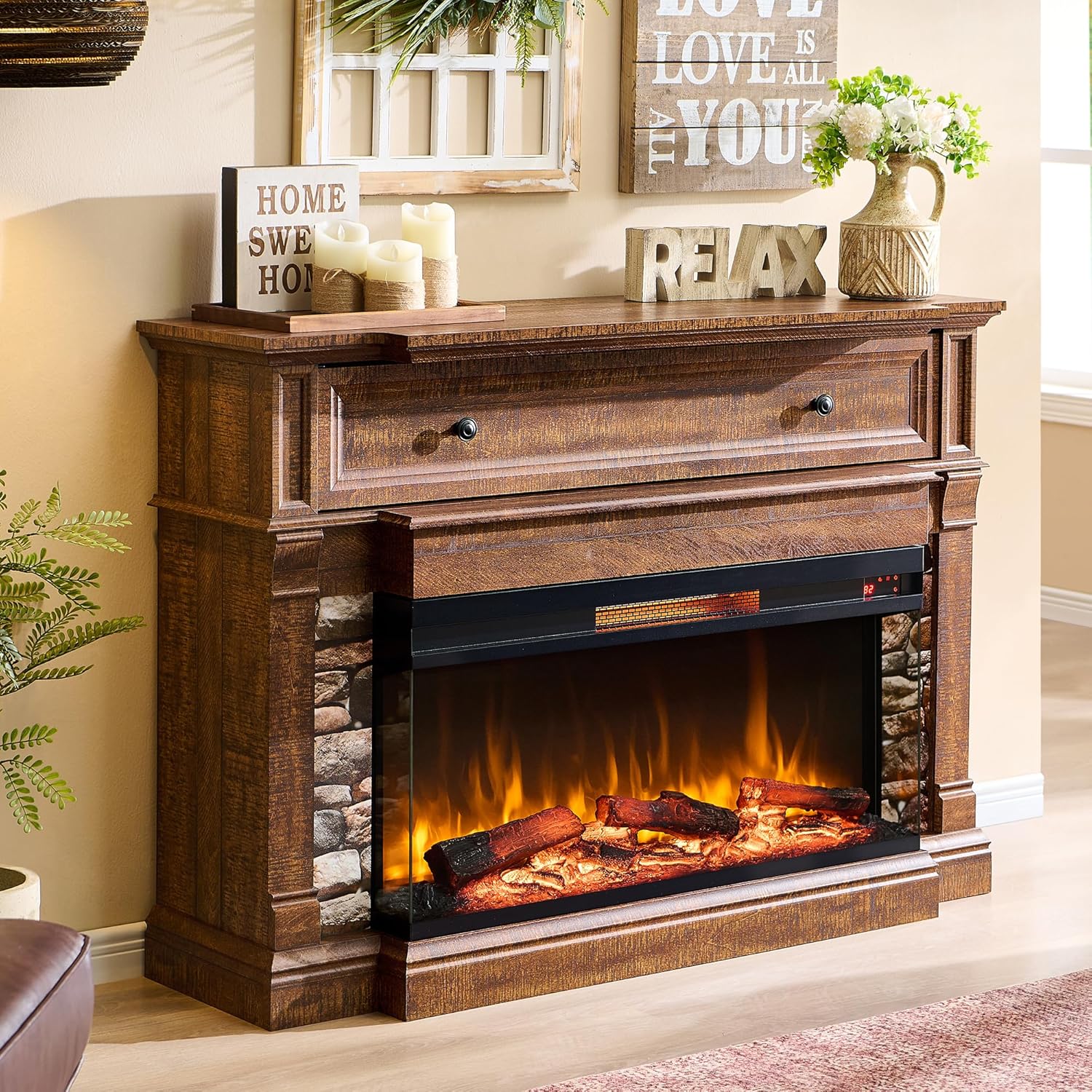 Amazon.com: OKD 52" Electric Fireplace with Mantel, Freestanding ...