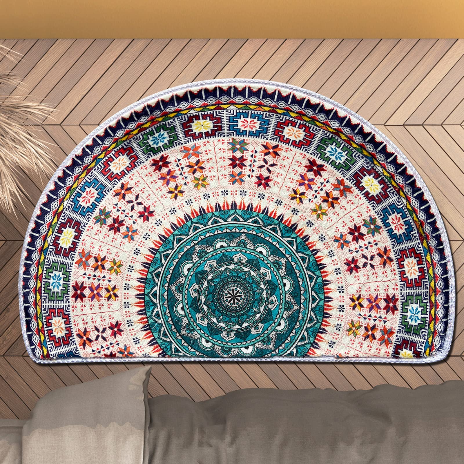 WERGHJ Half Round Door Mat,Semi Circle Bathroom Floor Rug,Boho Brown ...