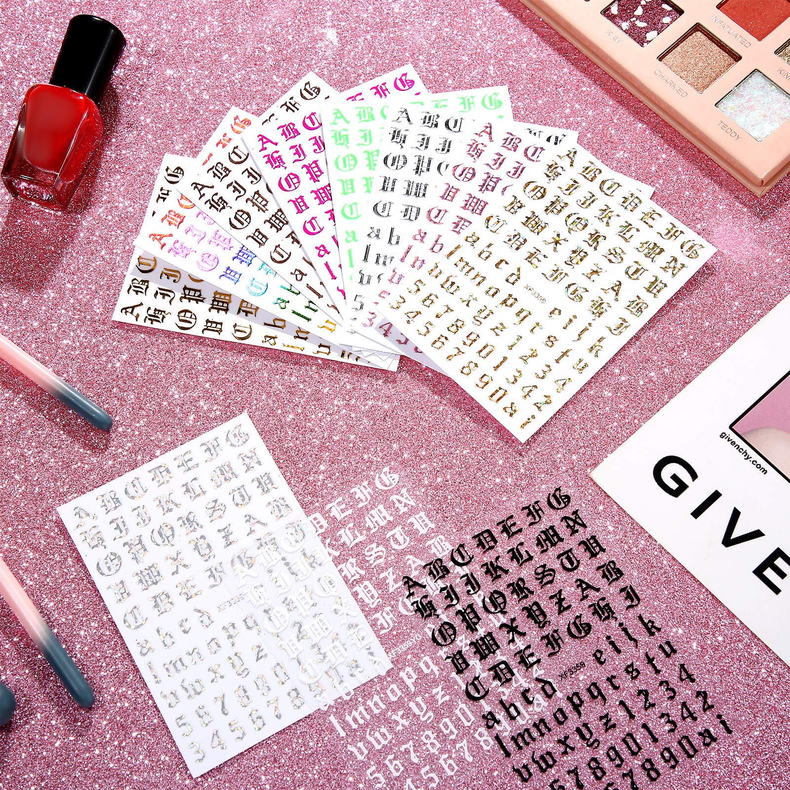 Snapklik.com : 24 Sheets Old English Nail Sticker Holographic Letter ...