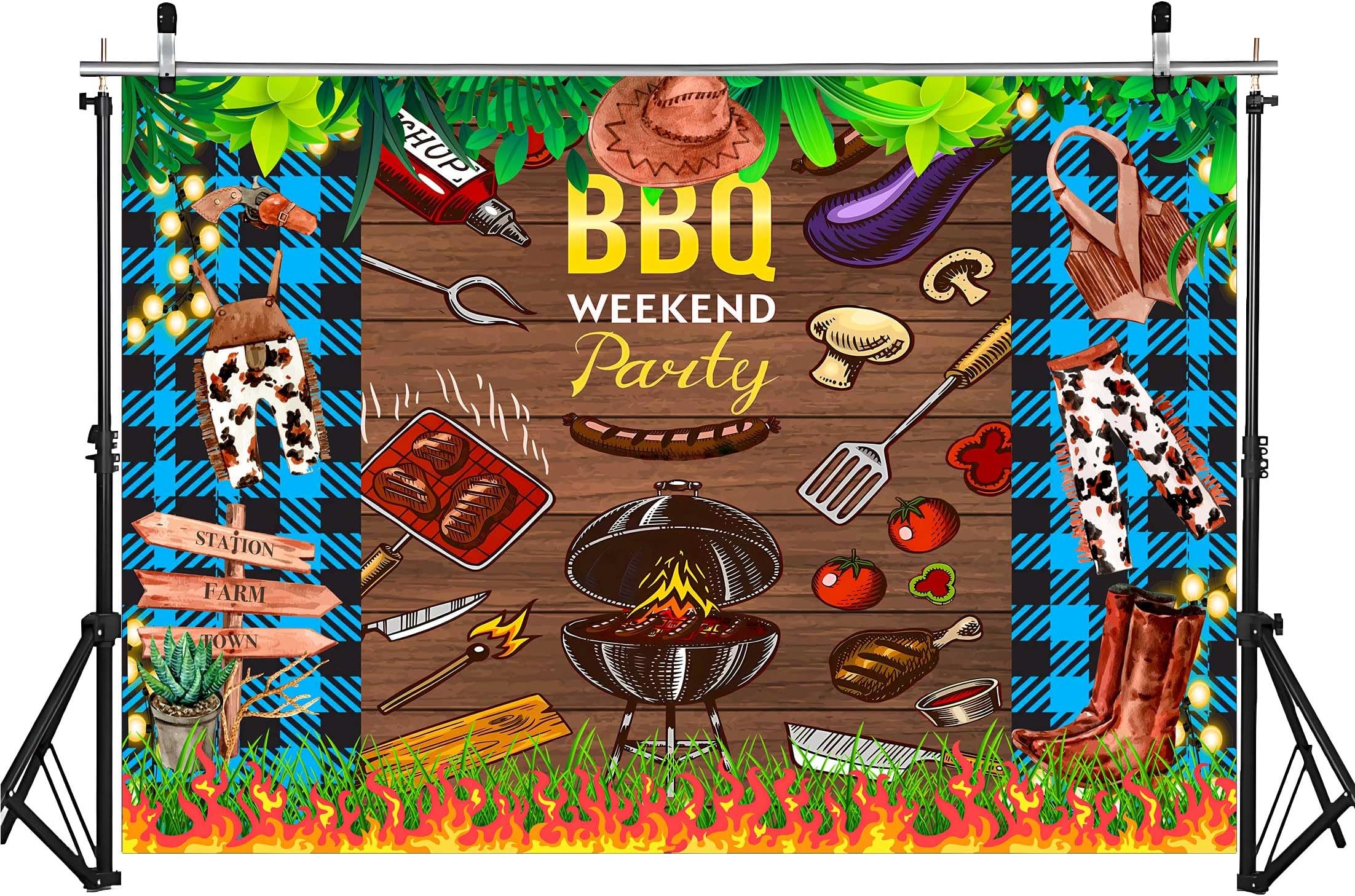 Amazon.com : BBQ Backdrop Party Decorations, Wood Red Flame Picnic ...