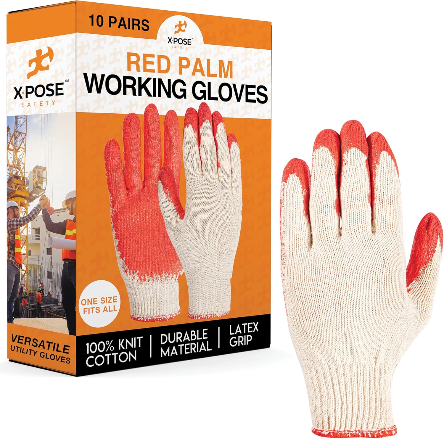 Red Palm Working Gloves - 10 Pairs Latex Rubber Coated Knit with Grip ...