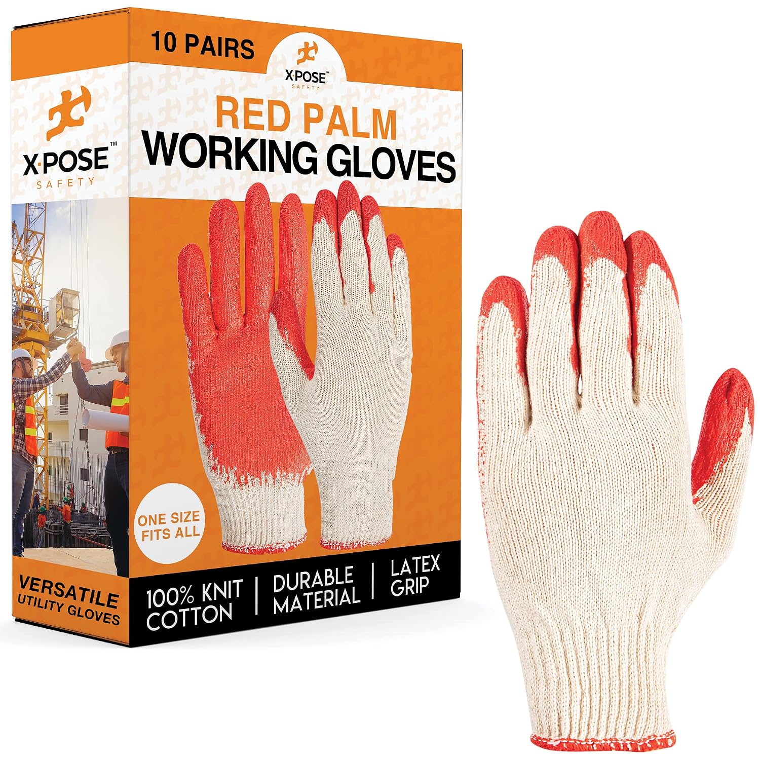 Red Palm Working Gloves - 10 Pairs Latex Rubber Coated Knit with Grip ...