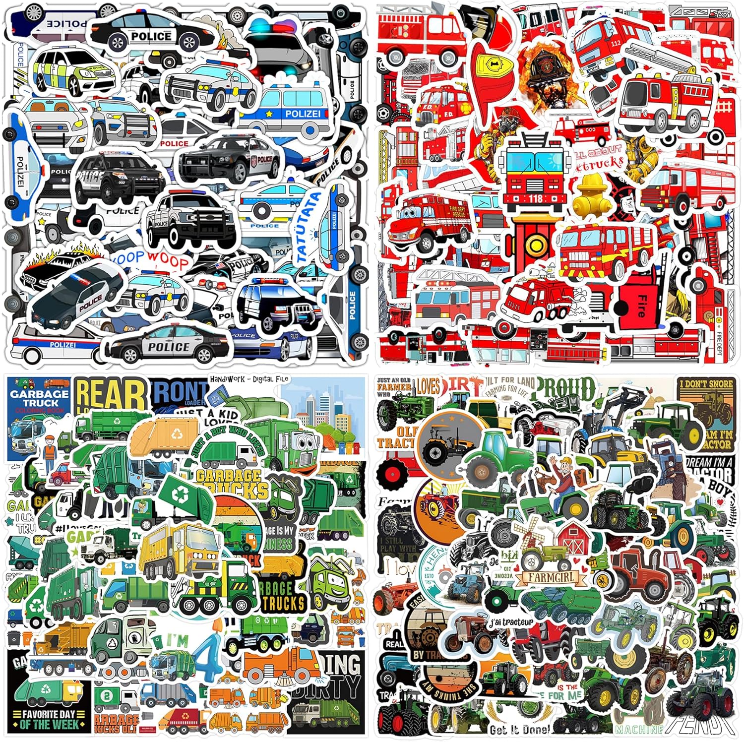 Amazon.com: 200 Pcs Fire Truck Police Car Agricultural Tractor and ...