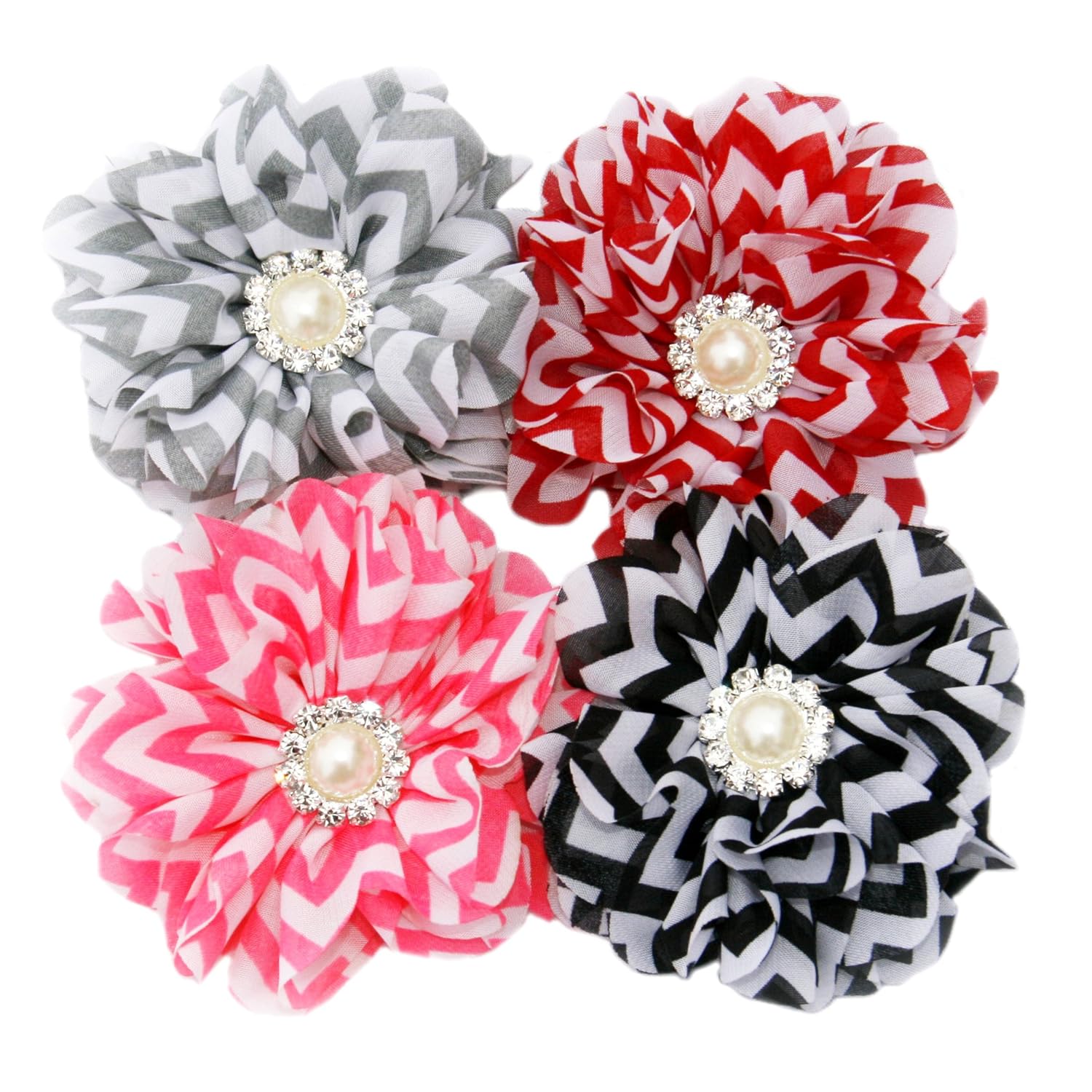 Amazon.com: Chevron Hair Flowers- 4 Pieces with Clips, Boutique Quality ...