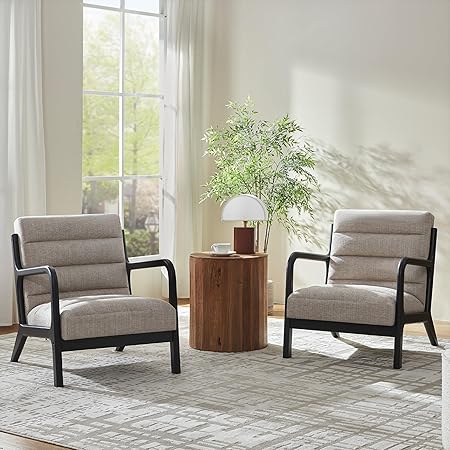 Amazon.com: VKNOW Accent Chairs with Rubberwood Frame Accent Chairs Set of 2, Mid-Century Modern ...