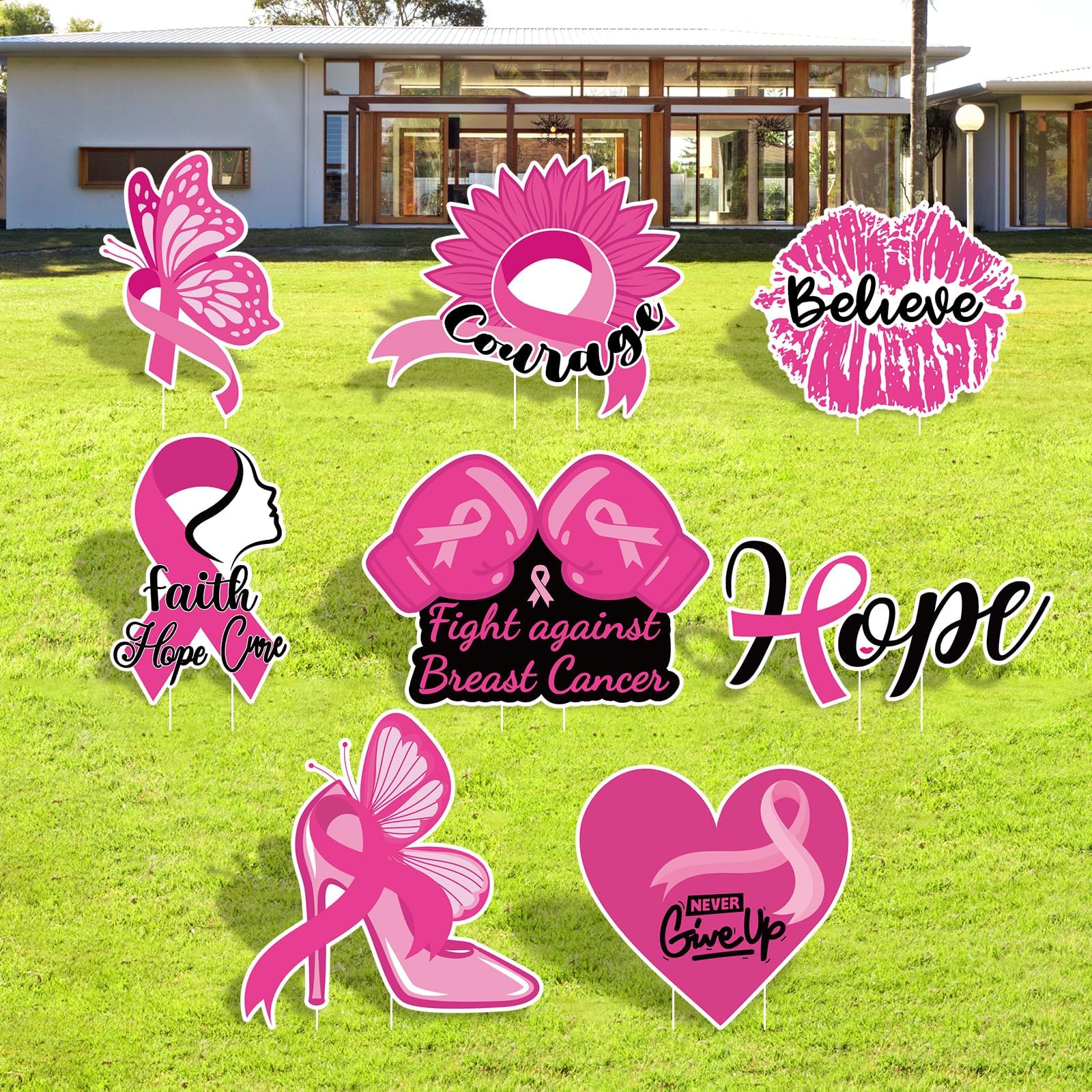 Amazon.com : 8pcs Breast Cancer Awareness Yard Signs Outdoor Decor Pink ...