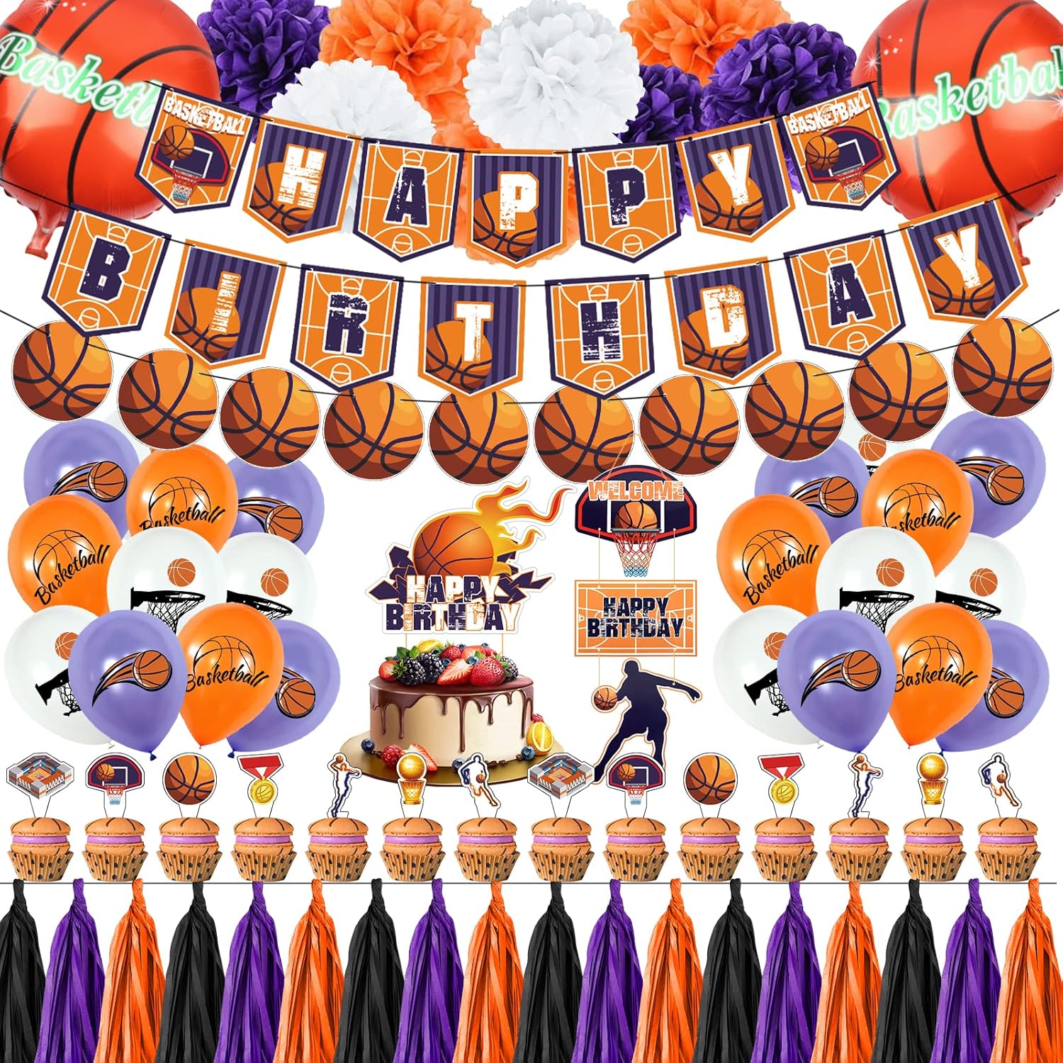 Amazon.com: 50pcs Basketball Birthday Decorations Include Happy ...