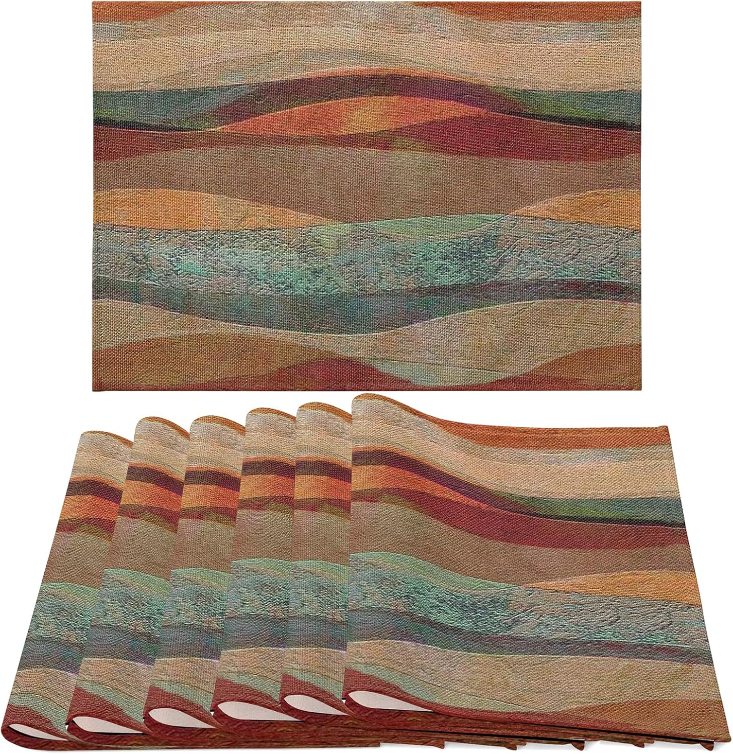 Amazon.com: Placemats Set of 6, Southwest Turquoise Arizona Stripes ...