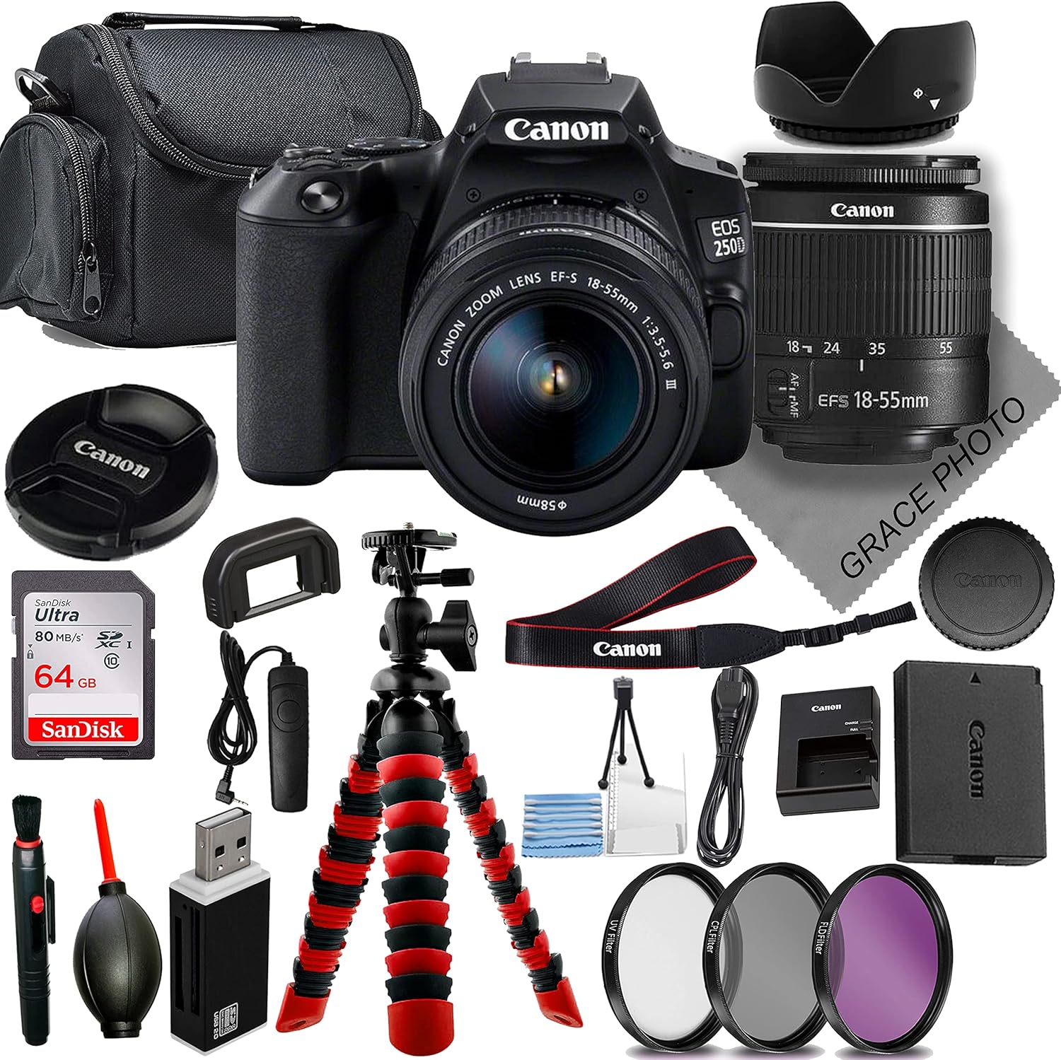 Amazon.com : Canon EOS 250D/Rebel SL3 Bundle: Includes 18-55mm is STM ...
