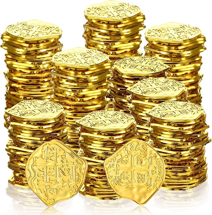 Amazon.com: Hanaive 300 Pcs Pirate Coins Plastic Gold Coins Kids Fake Play Coins Replica Spanish ...