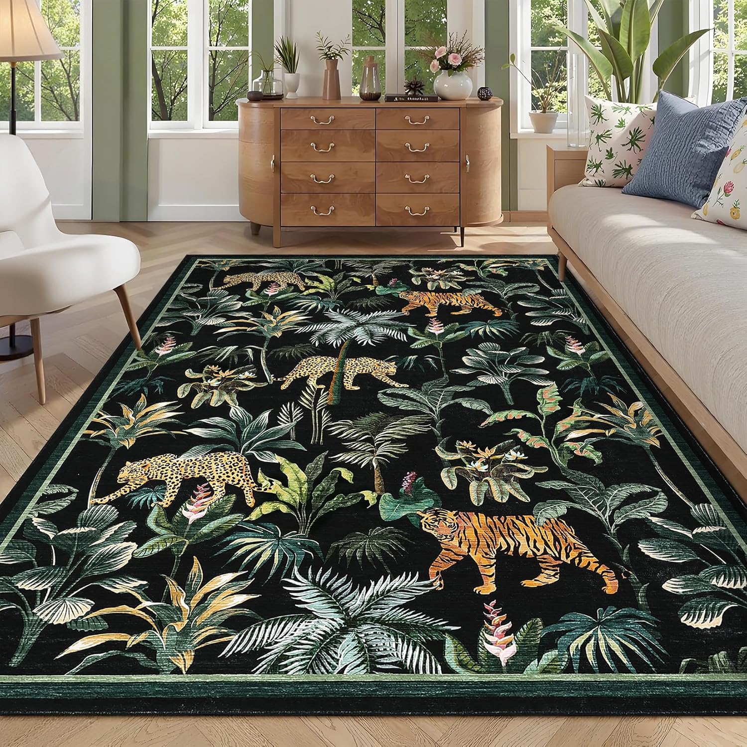 Amazon.com: GarveeHome Large Area Rug 10'x13' Tiger Rugs Tropical ...