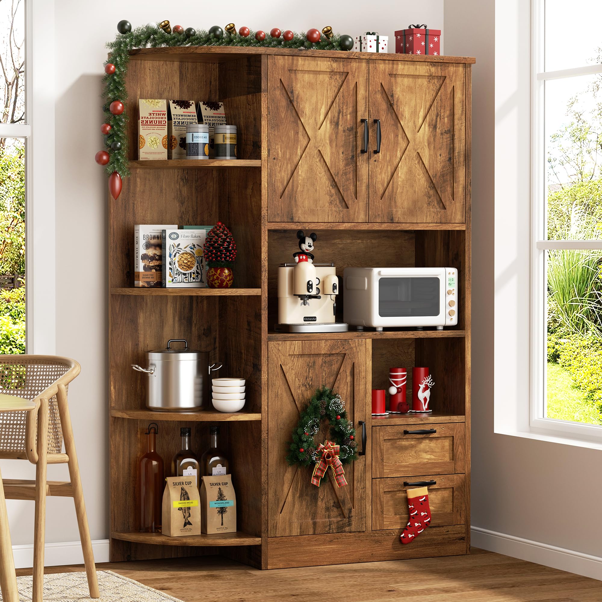Amazon.com: SUNLEI Farmhouse Tall Kitchen Hutch, Kitchen Pantry Storage ...