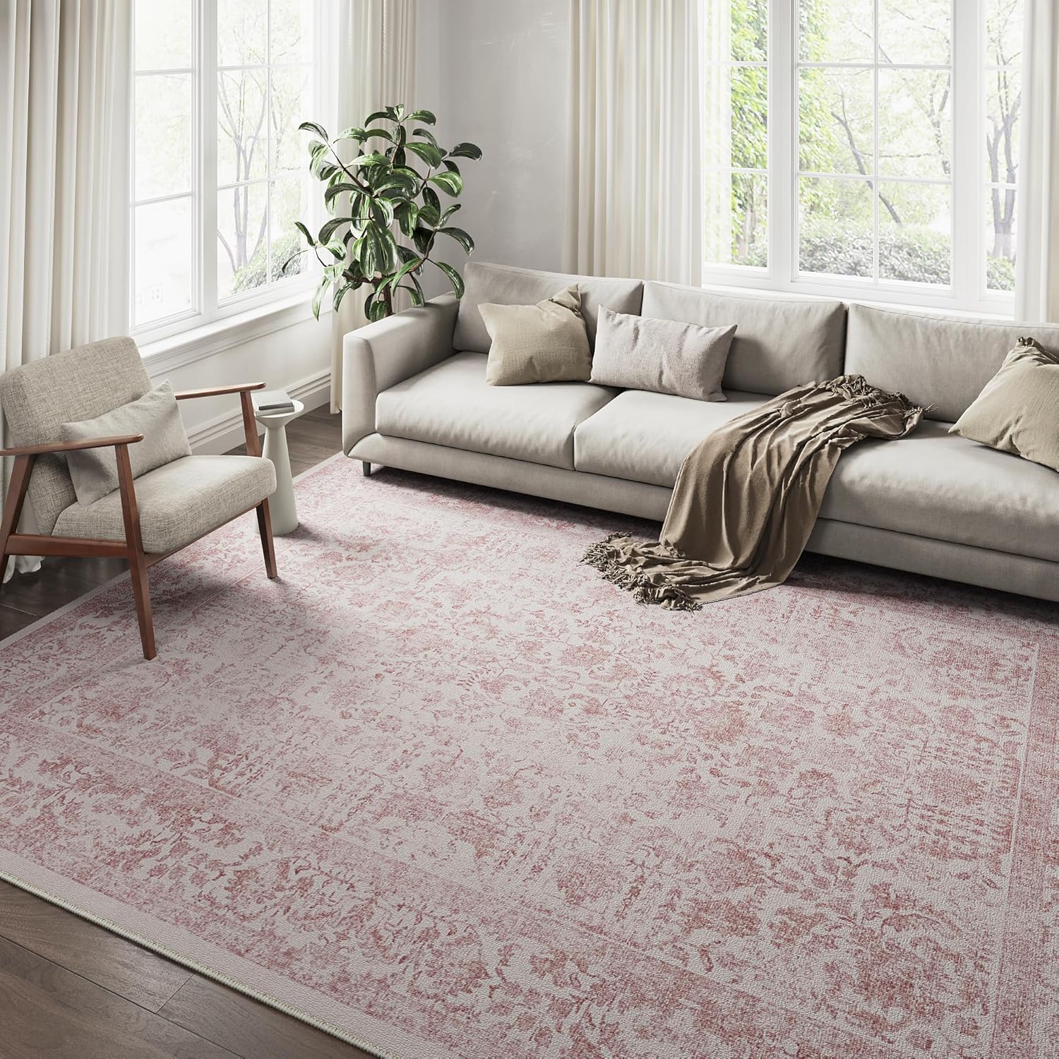 Amazon.com: PureCozy Pink Area Rug 8x10 Indoor Vintage Living Room ...