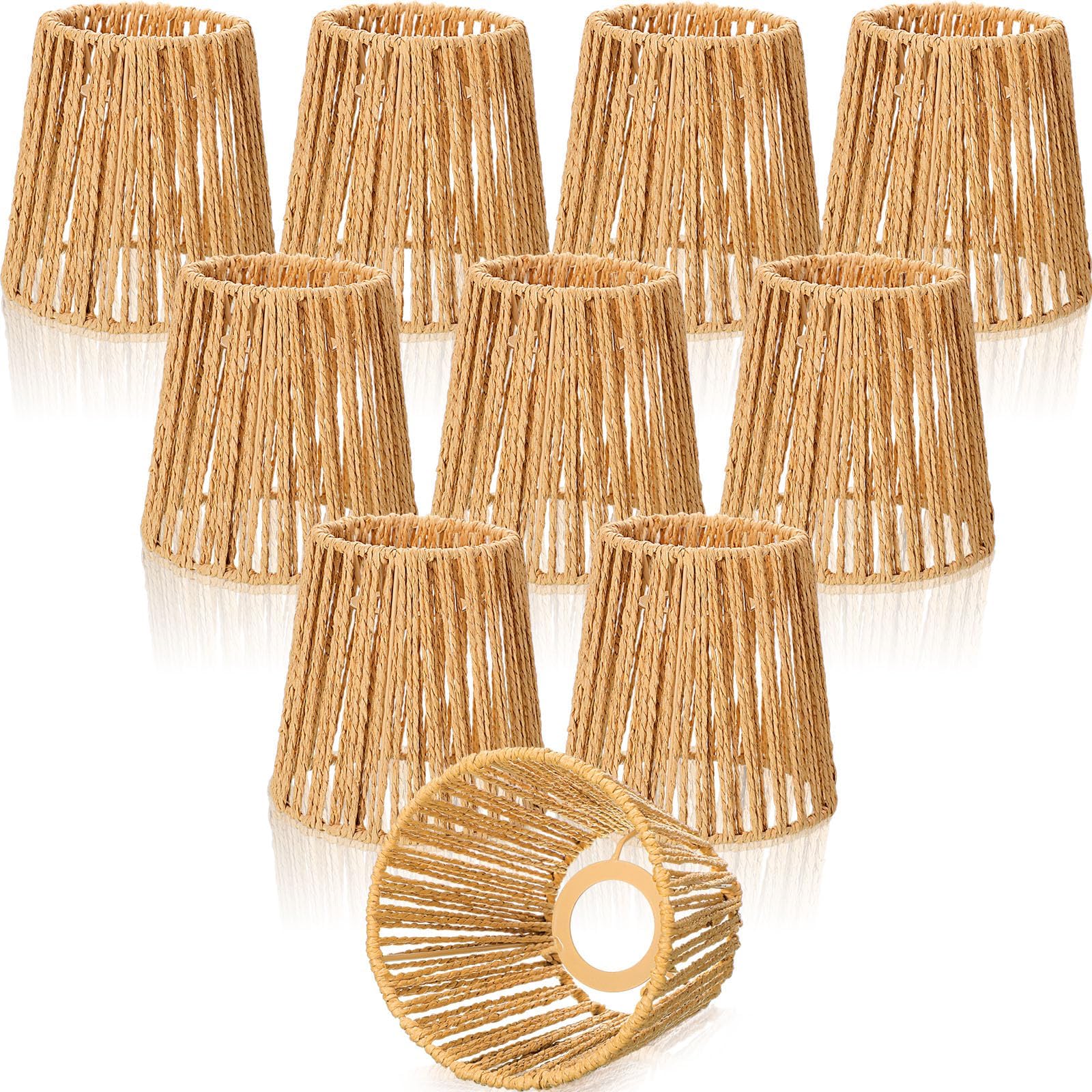 Tujoe 10 Pcs Small Rattan Lamp Shades 3.9 x 5.5 x 5.5 Inch Boho ...