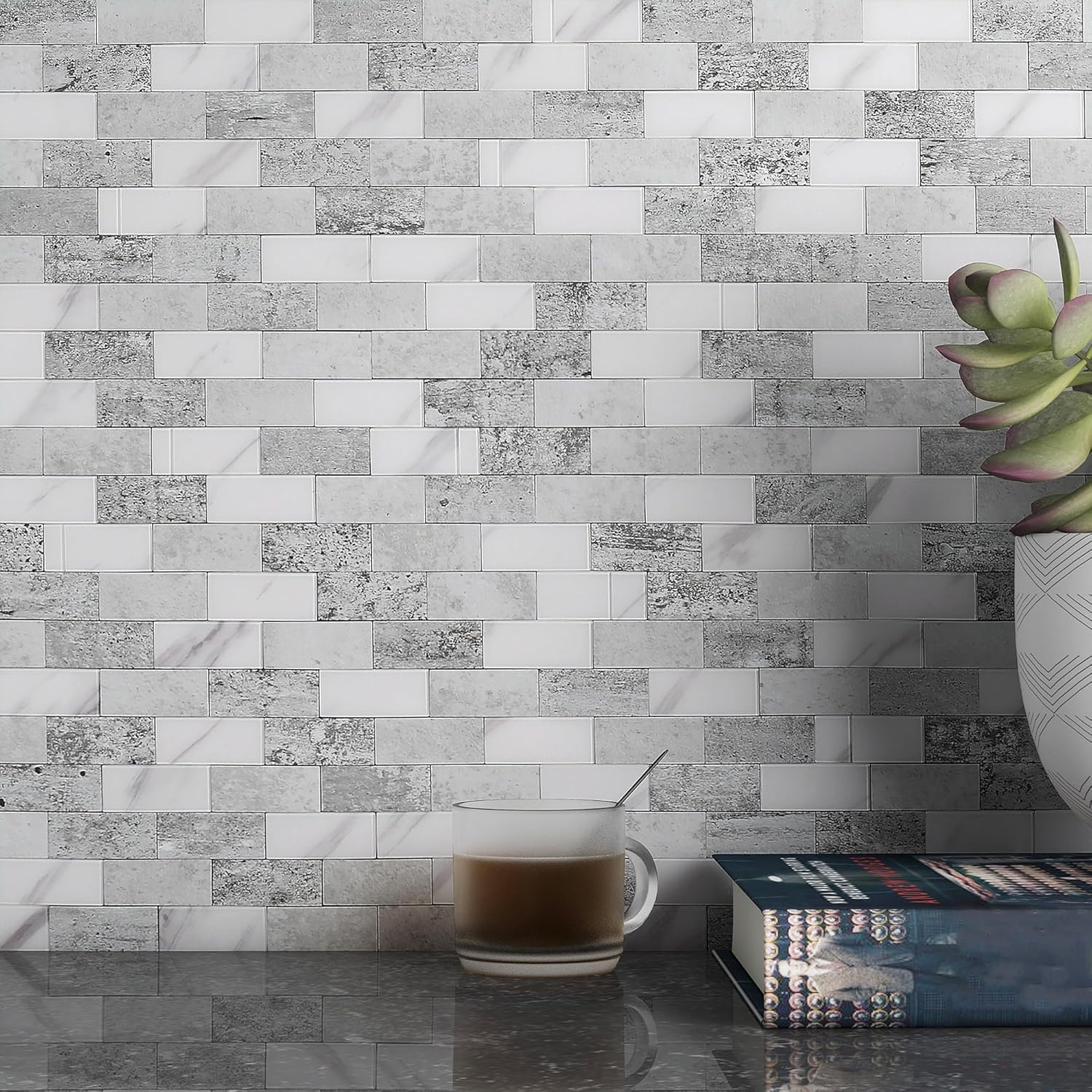 M MOFIT Stone Look Peel and Stick Backsplash Tiles for Kitchen ...