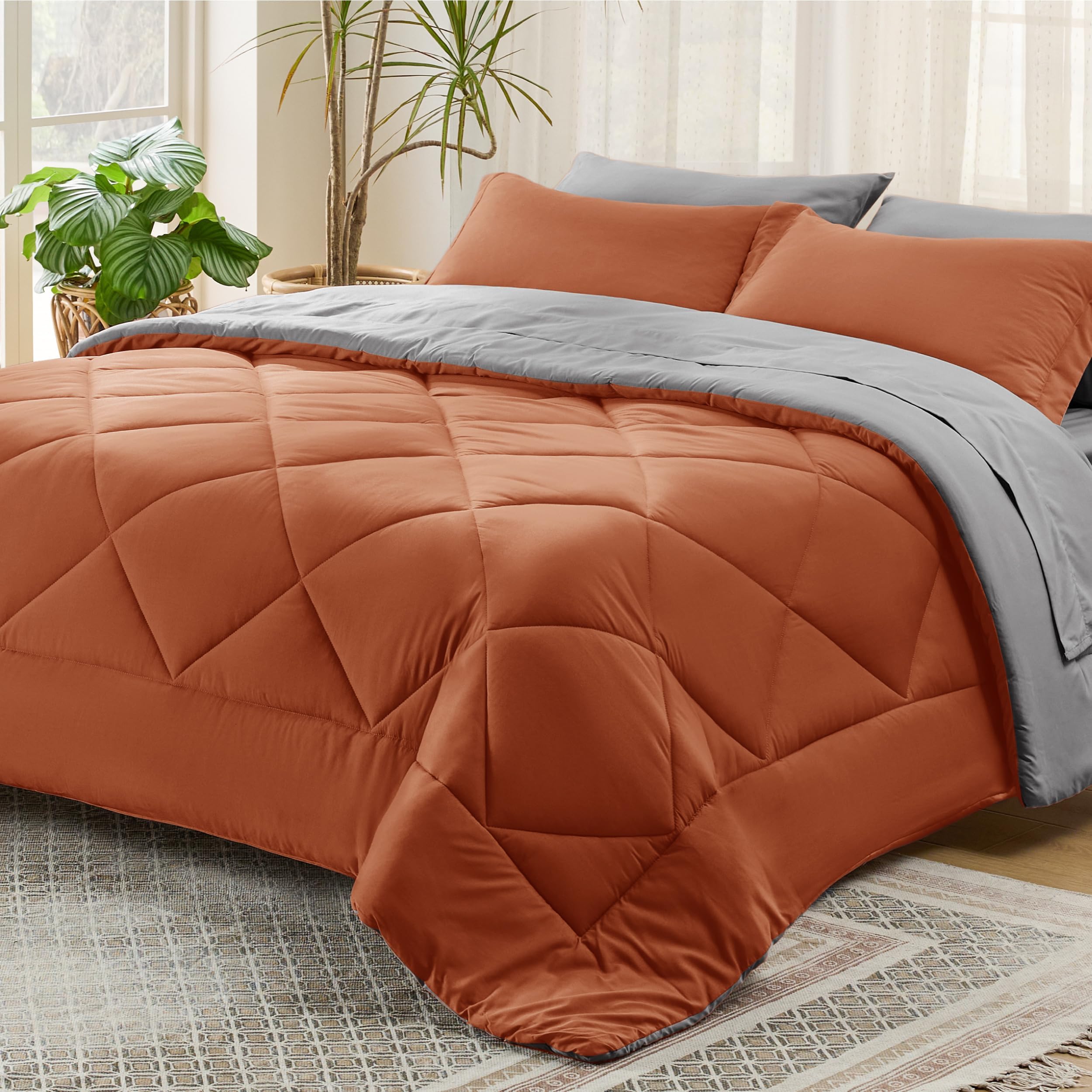 Amazon.com: Bedsure Cal King Size Comforter Sets - 7 Pieces Pintuck ...