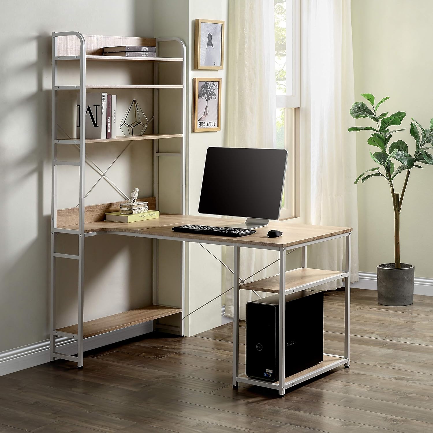 Amazon.com: SSLine Computer Desk with Bookshelves,54 Inches Writing ...