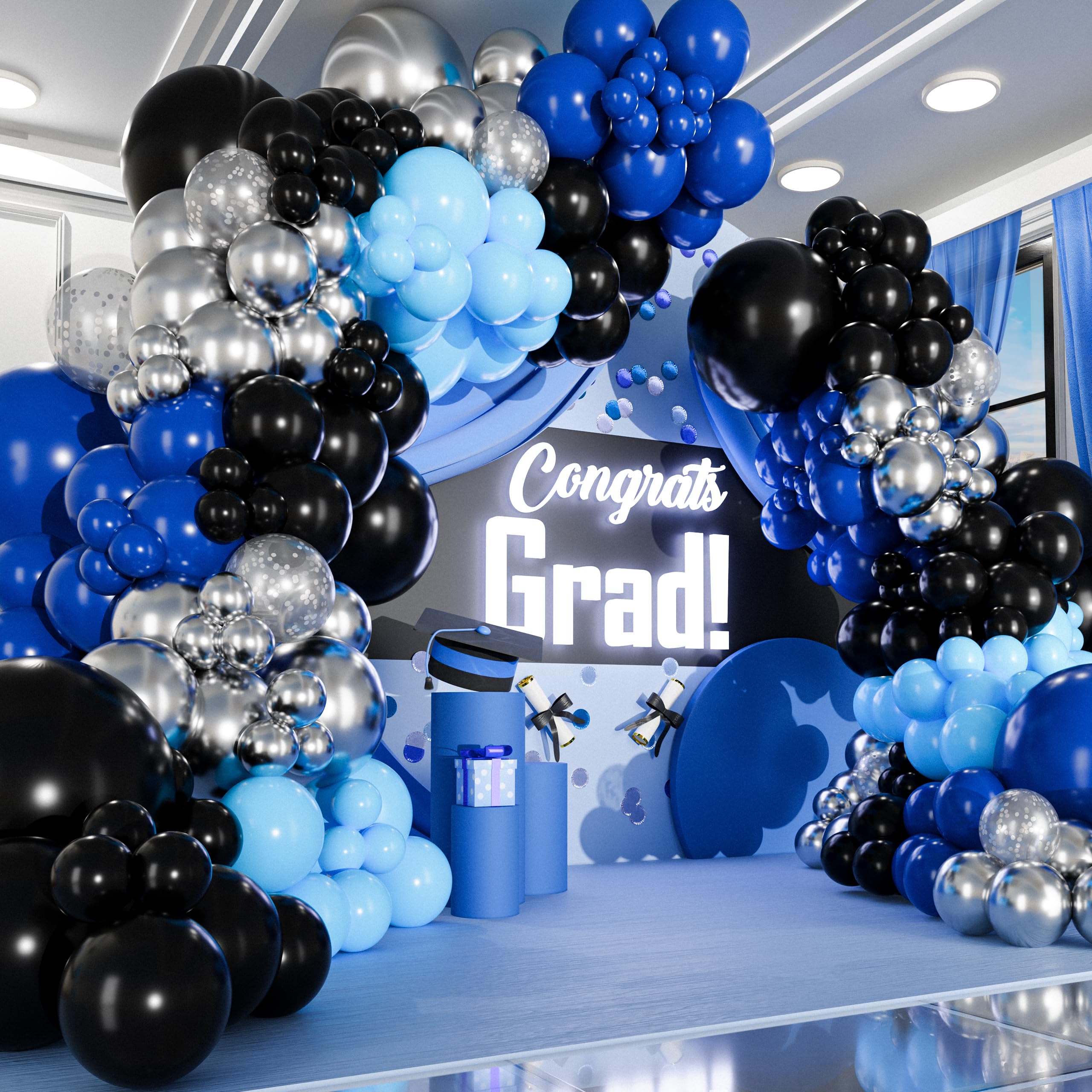 Amazon.com: ALL-IN-1 Blue and Black Balloons Arch Kit & Garland – Small ...