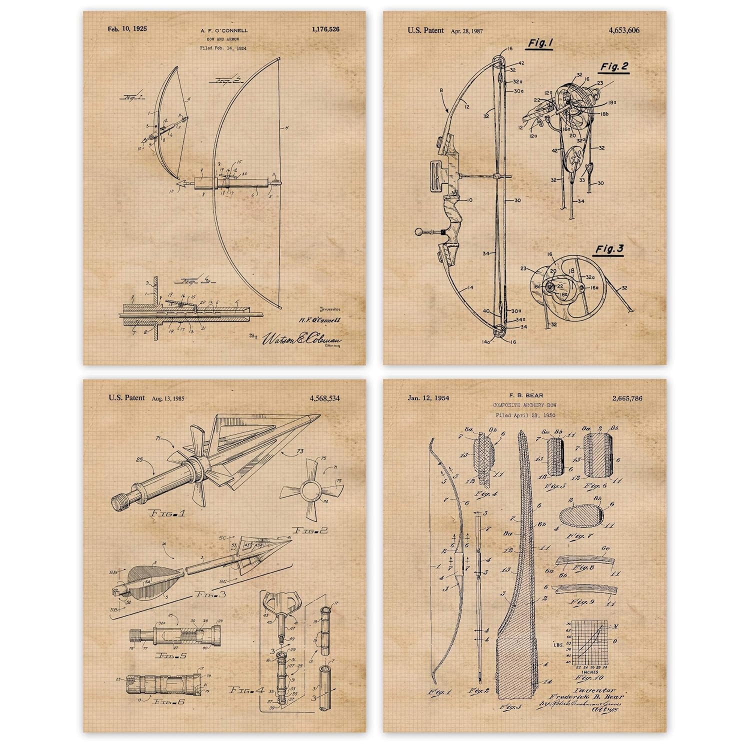 Amazon.com: Vintage Bow Arrow Patent Prints, 4 (8x10) Unframed Photos ...