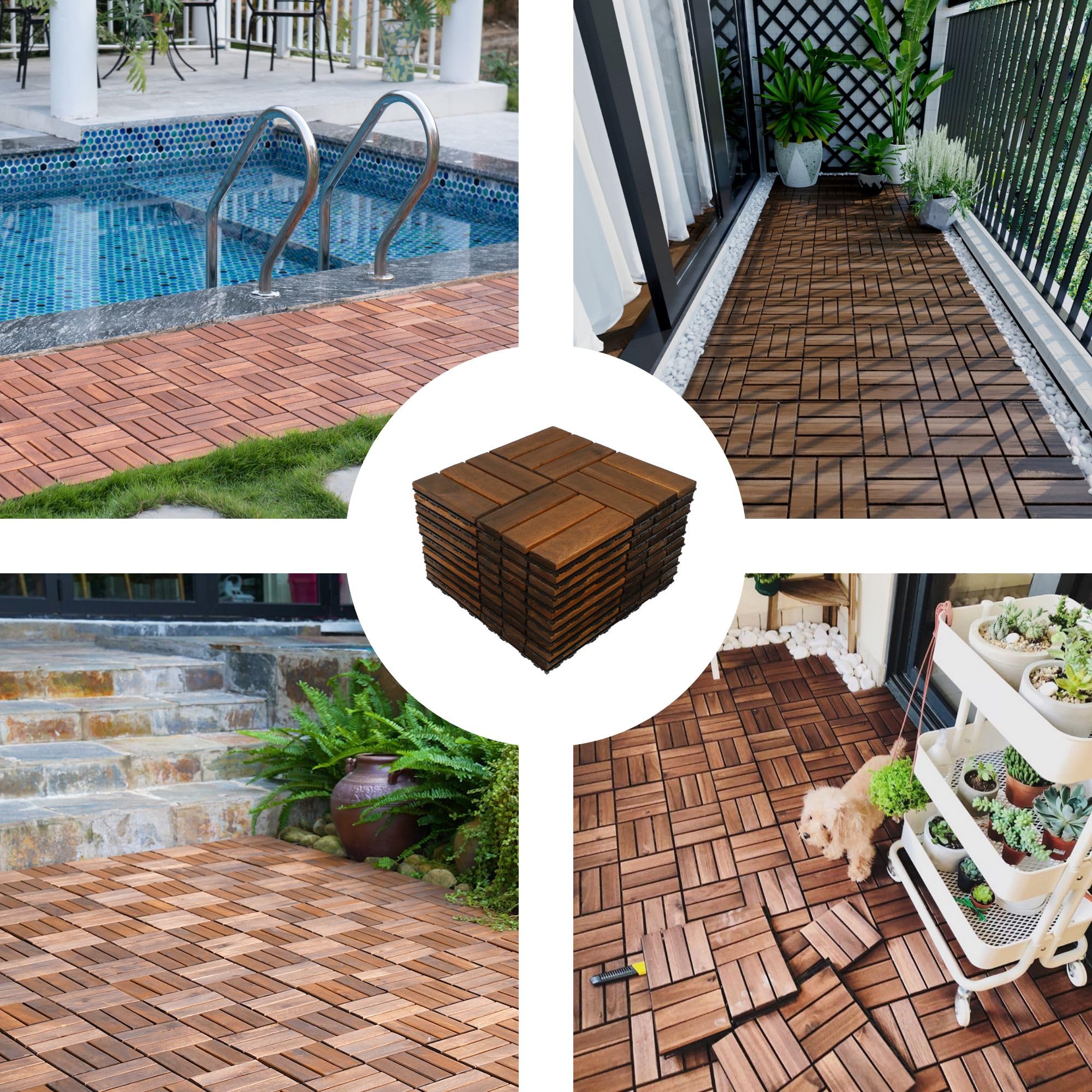 Snapklik.com : Interlocking Solid Wood Deck Tiles, Golden Teak Wood For ...