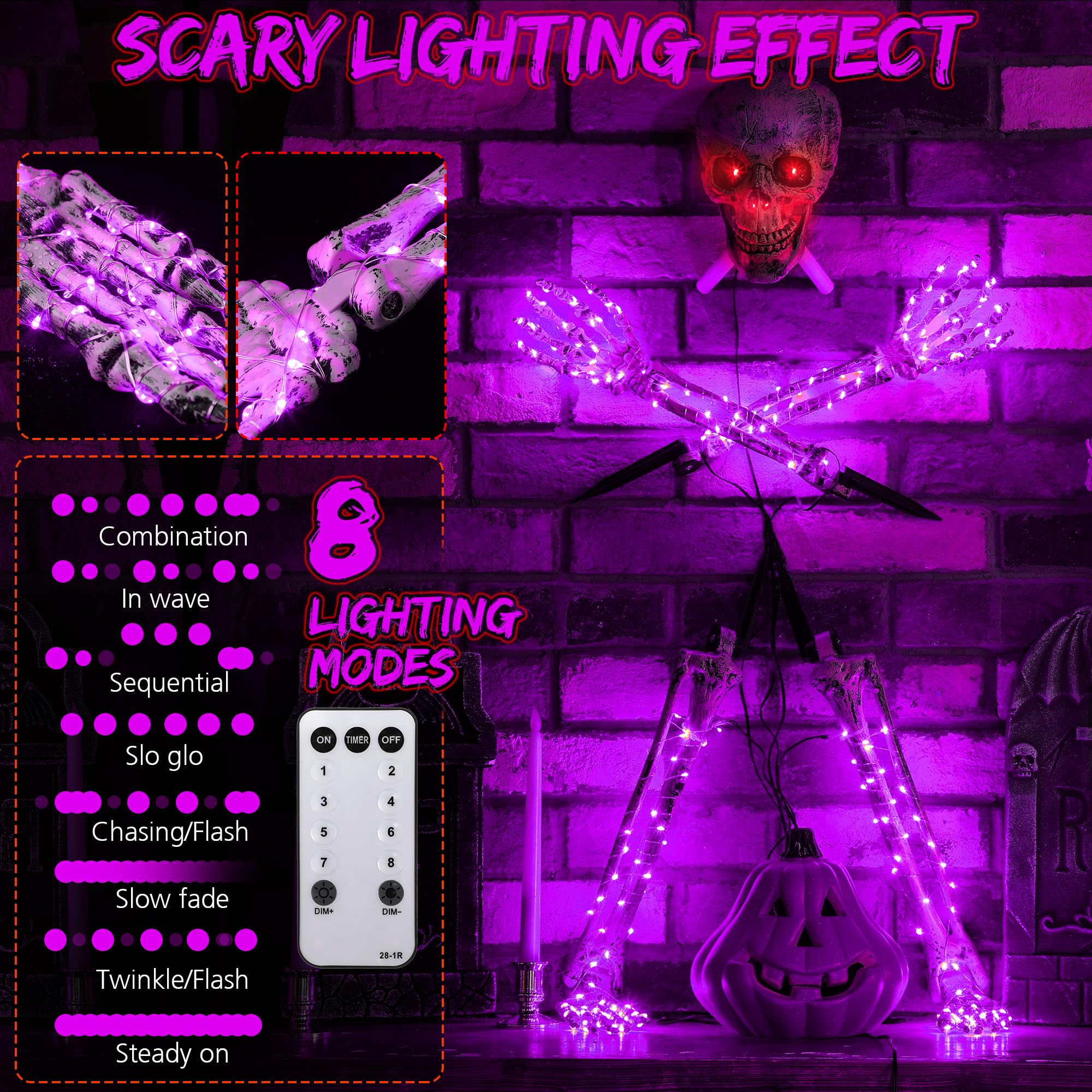 Halloween Skeleton Yard Decoration, Graveyard Decorations with 8 Mode ...