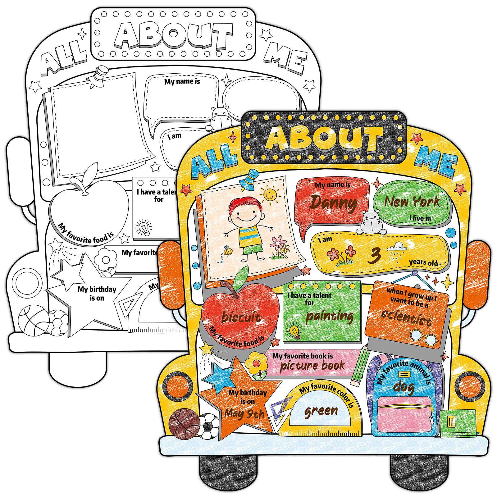 Amazon.com: CHUNNIN 40Pcs School Bus Read All About Me Poster Star ...