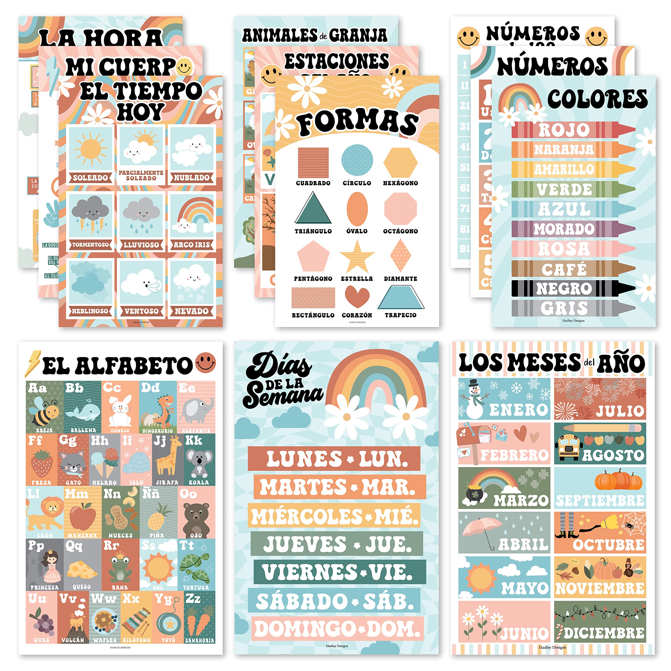 12 Retro Spanish Educational Posters For Toddlers Spanish Posters ...