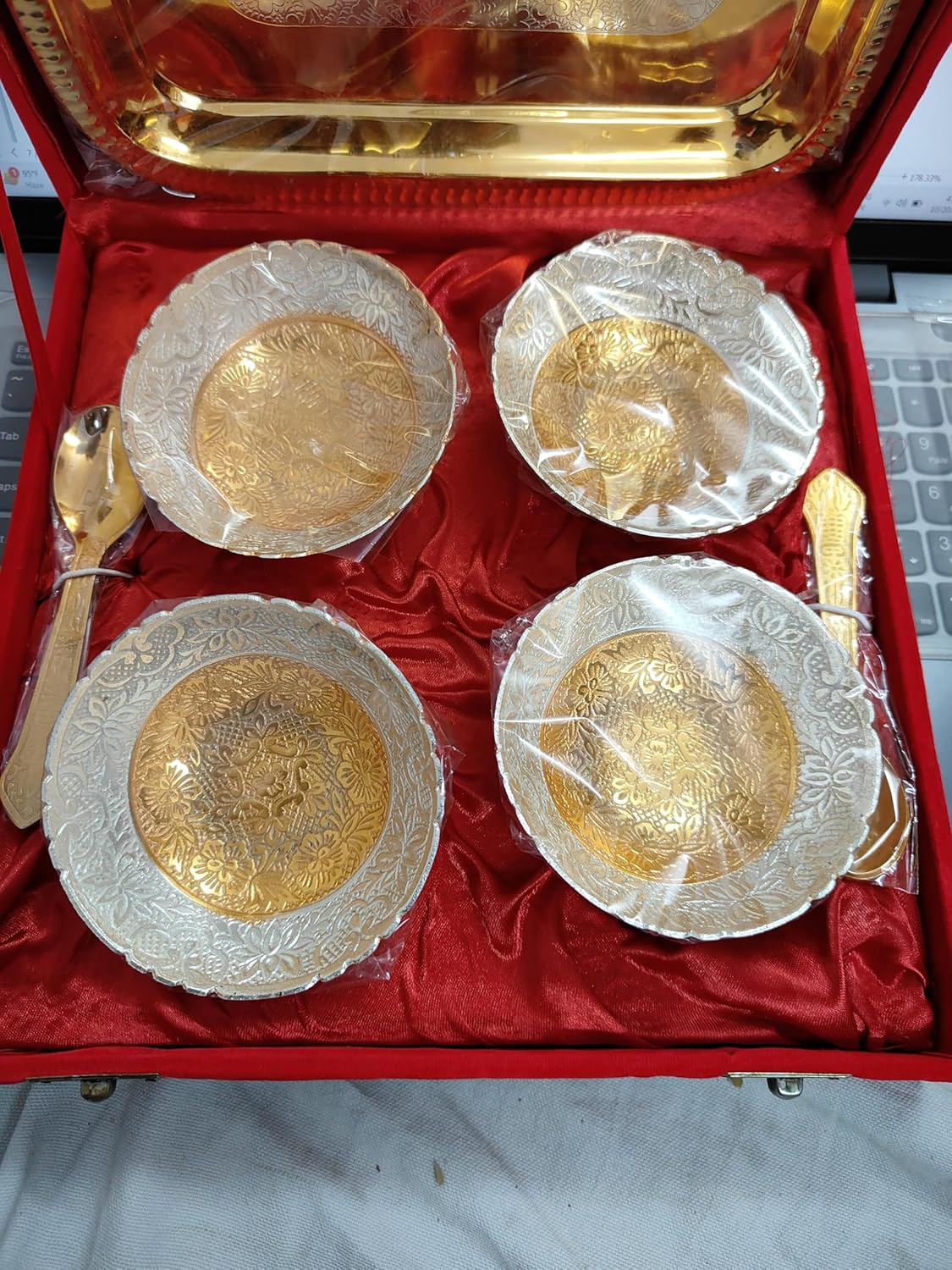 Buy Gold and Silver Plated Bowl with Tray Set Includes -1 Tray, 4 Bowls ...