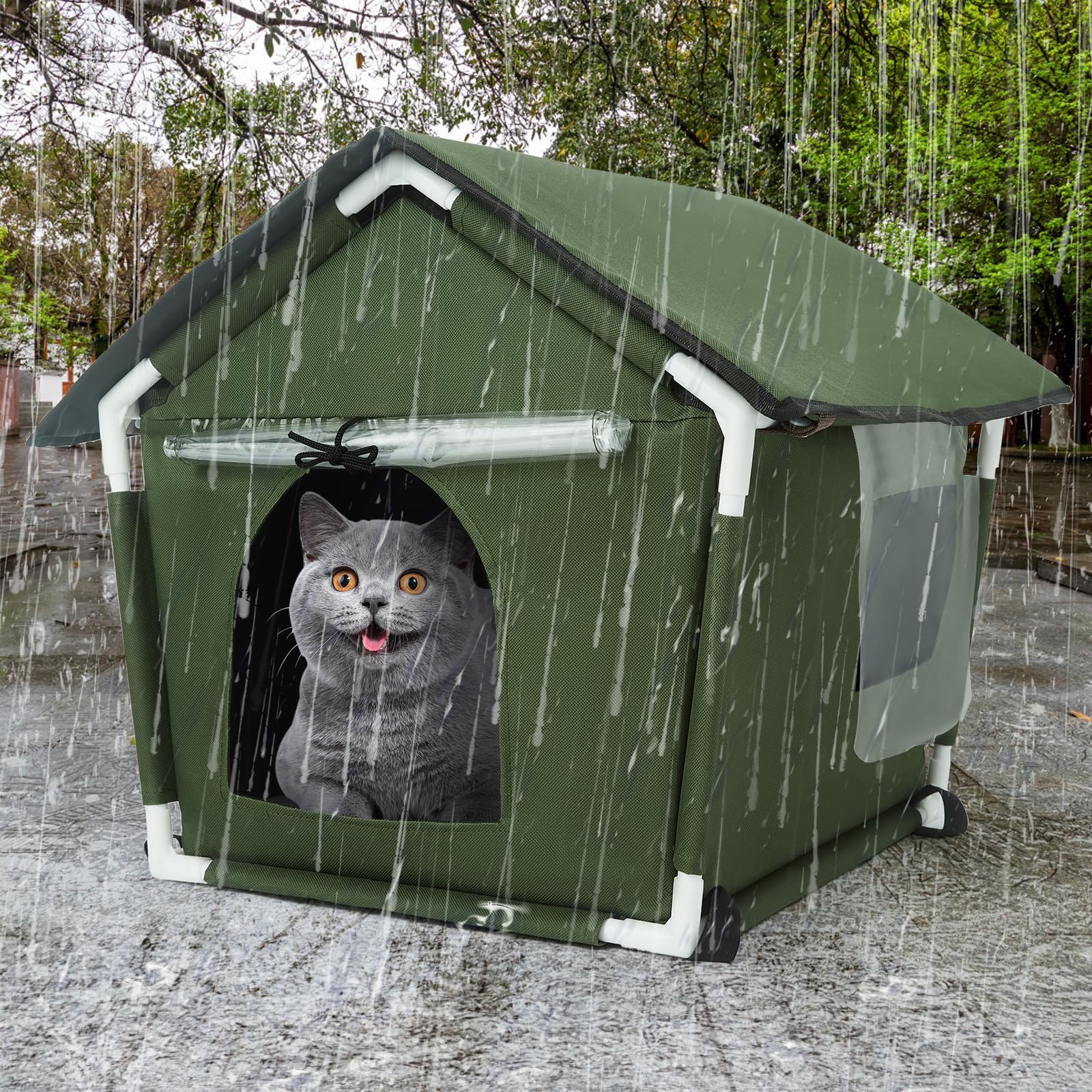 Amazon.com : Texsens Large Cat House - Weatherproof Outdoor Cat Shelter ...