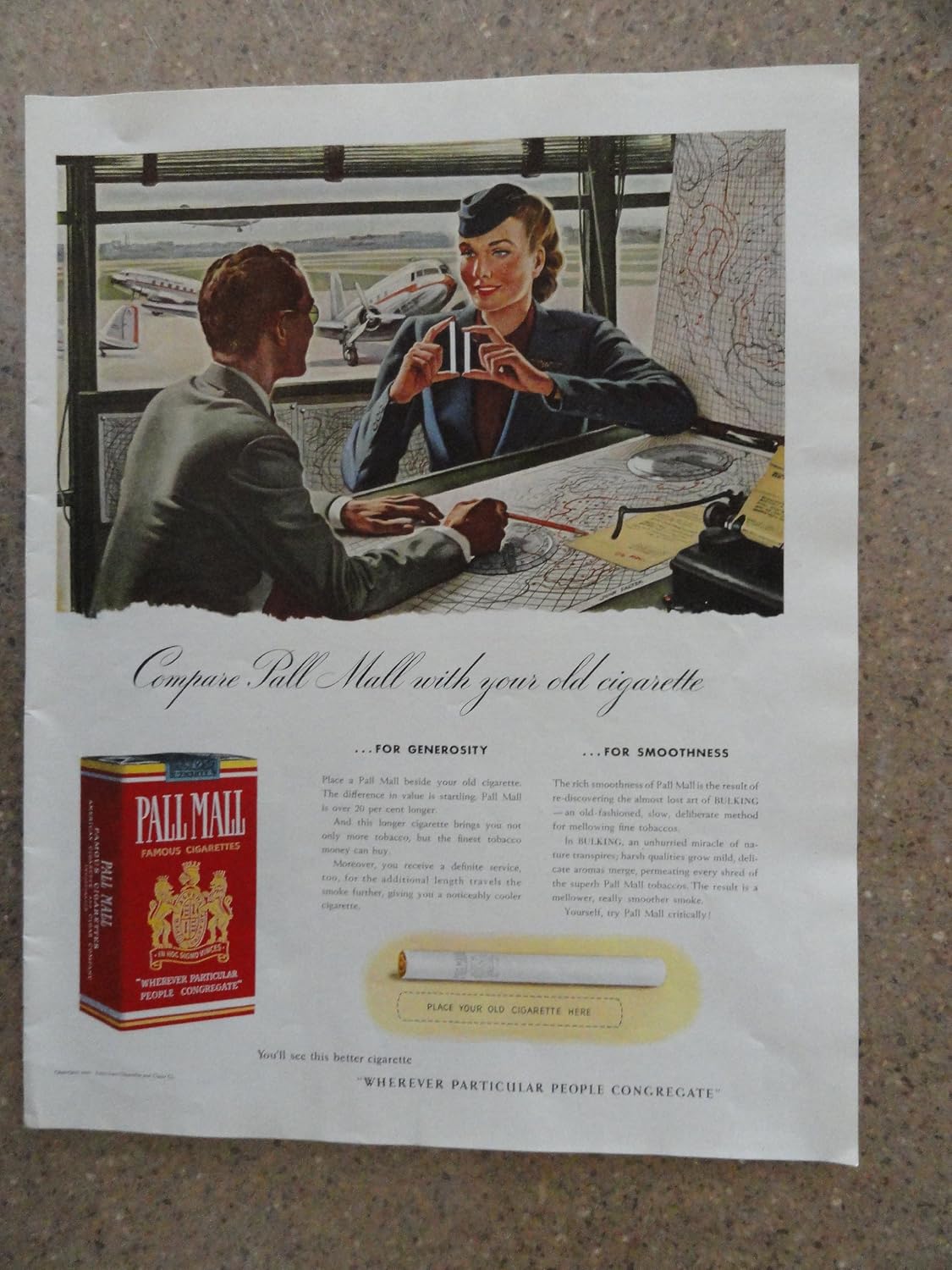 Amazon.com: Pall Mall cigarettes, Vintage 40's full page print ad ...
