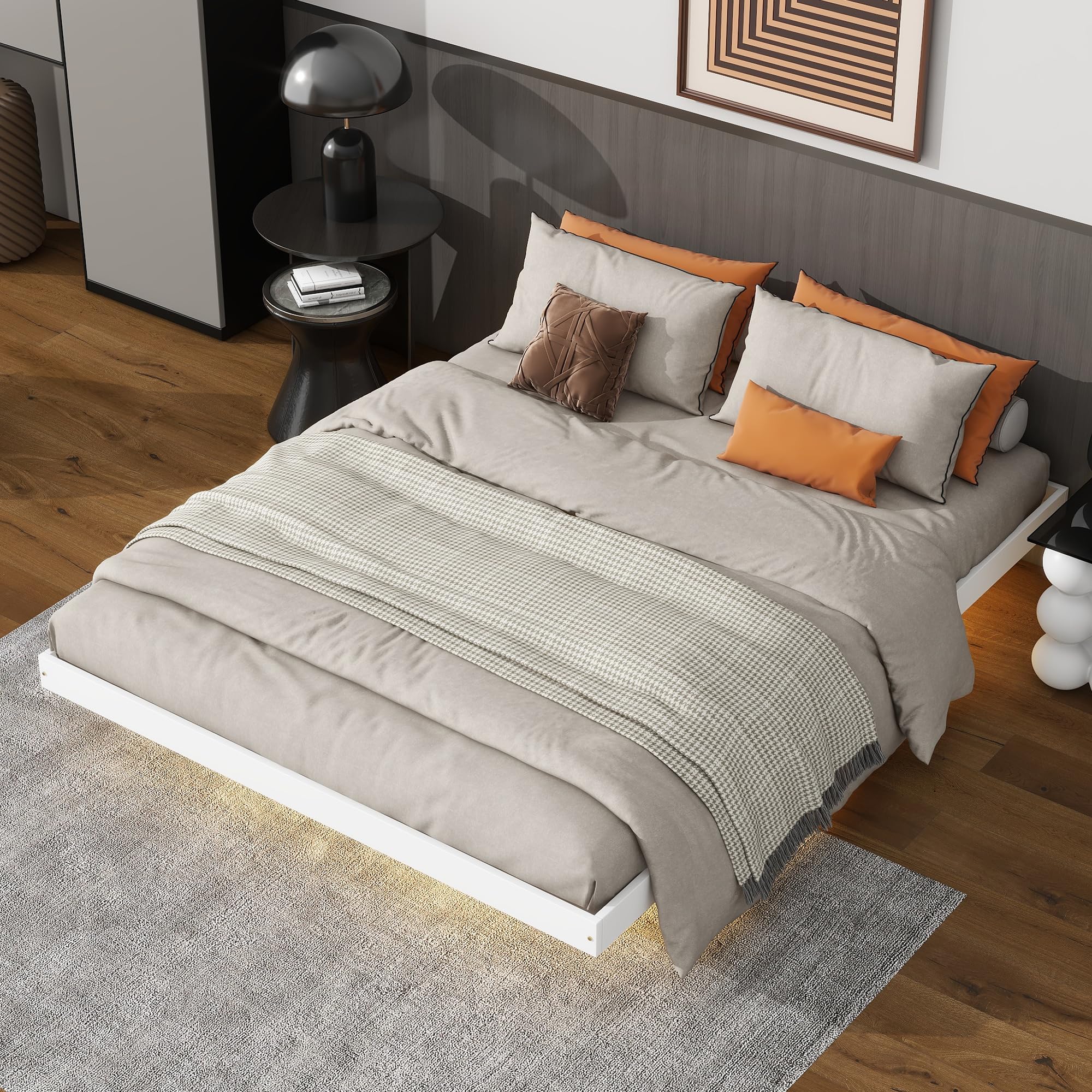 Amazon.com: Queen Size Floating Bed Frame with LED Lights,Low Profile ...