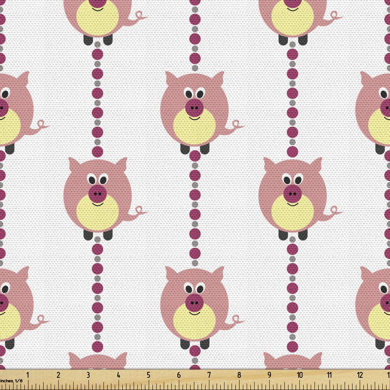 Amazon.com: Ambesonne Pig Fabric by The Yard, Piggies in Line Mimic ...