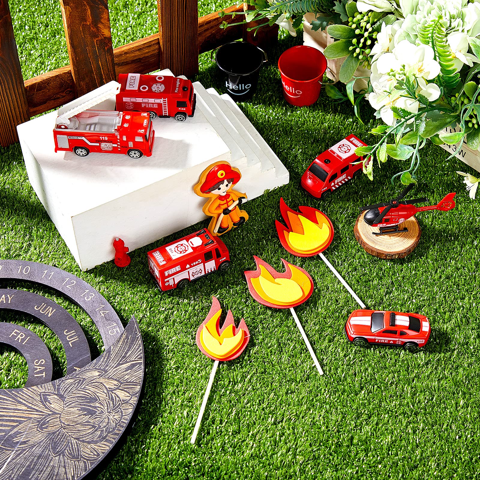 Snapklik.com : 15 Pieces Fire Truck Cake Topper Fireman Cupcake ...