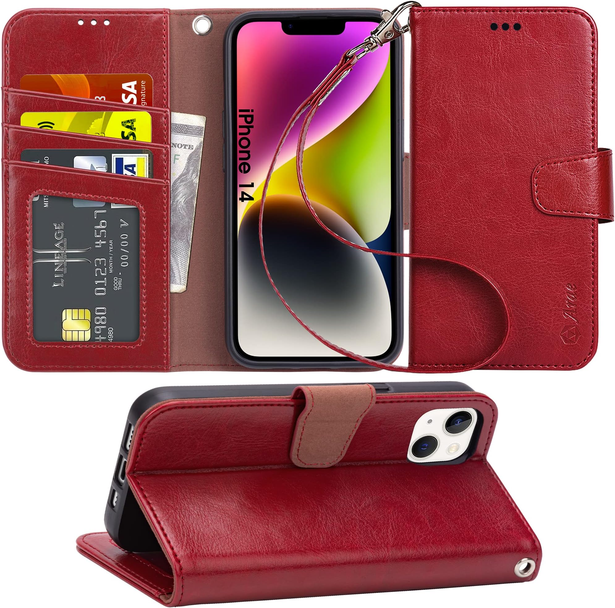 Amazon.com: AJOURTEK for iPhone 14 Art Designed Flip Wallet Style Cover ...