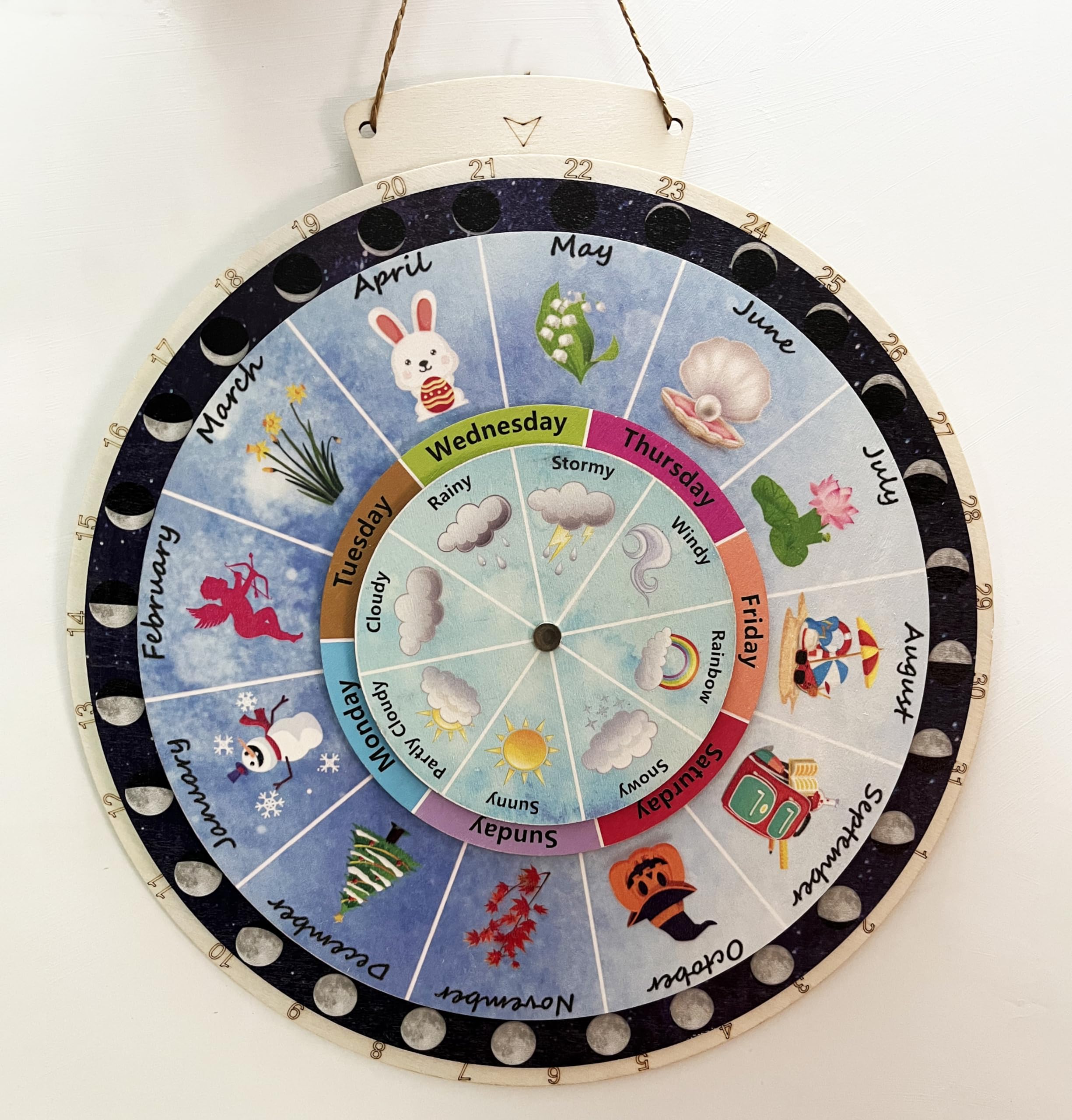 Snapklik.com : 12" Wheel Of The Year Wooden Perpetual Homeschool Calendar