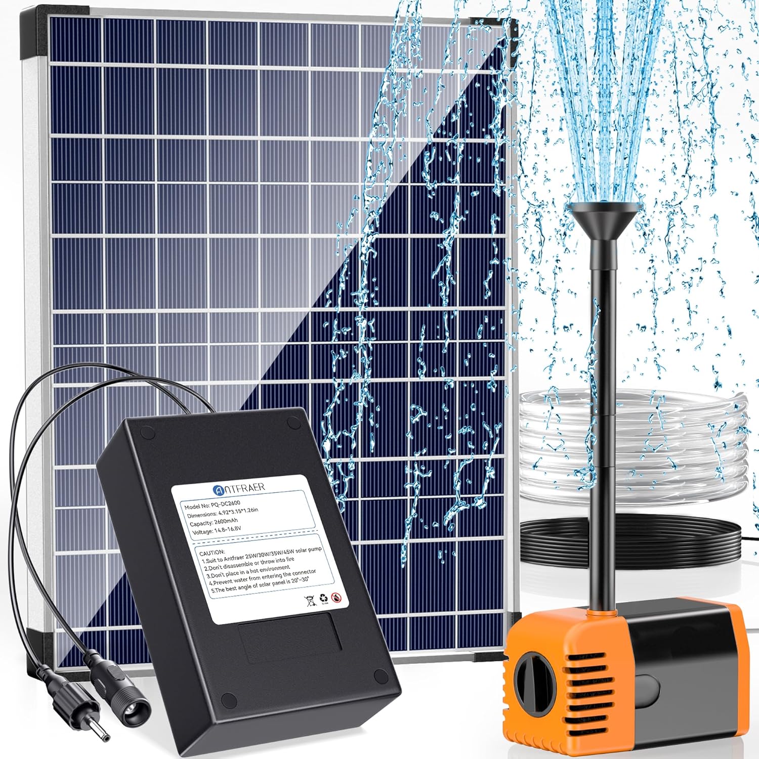 Amazon.com: Antfraer Solar Water Pump with 2600mAh Battery Backup, 25W ...