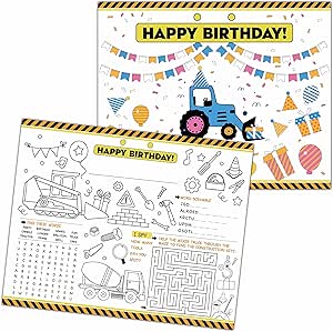 Amazon.com: KFNER Birthday Coloring Paper Placemats, Construction ...